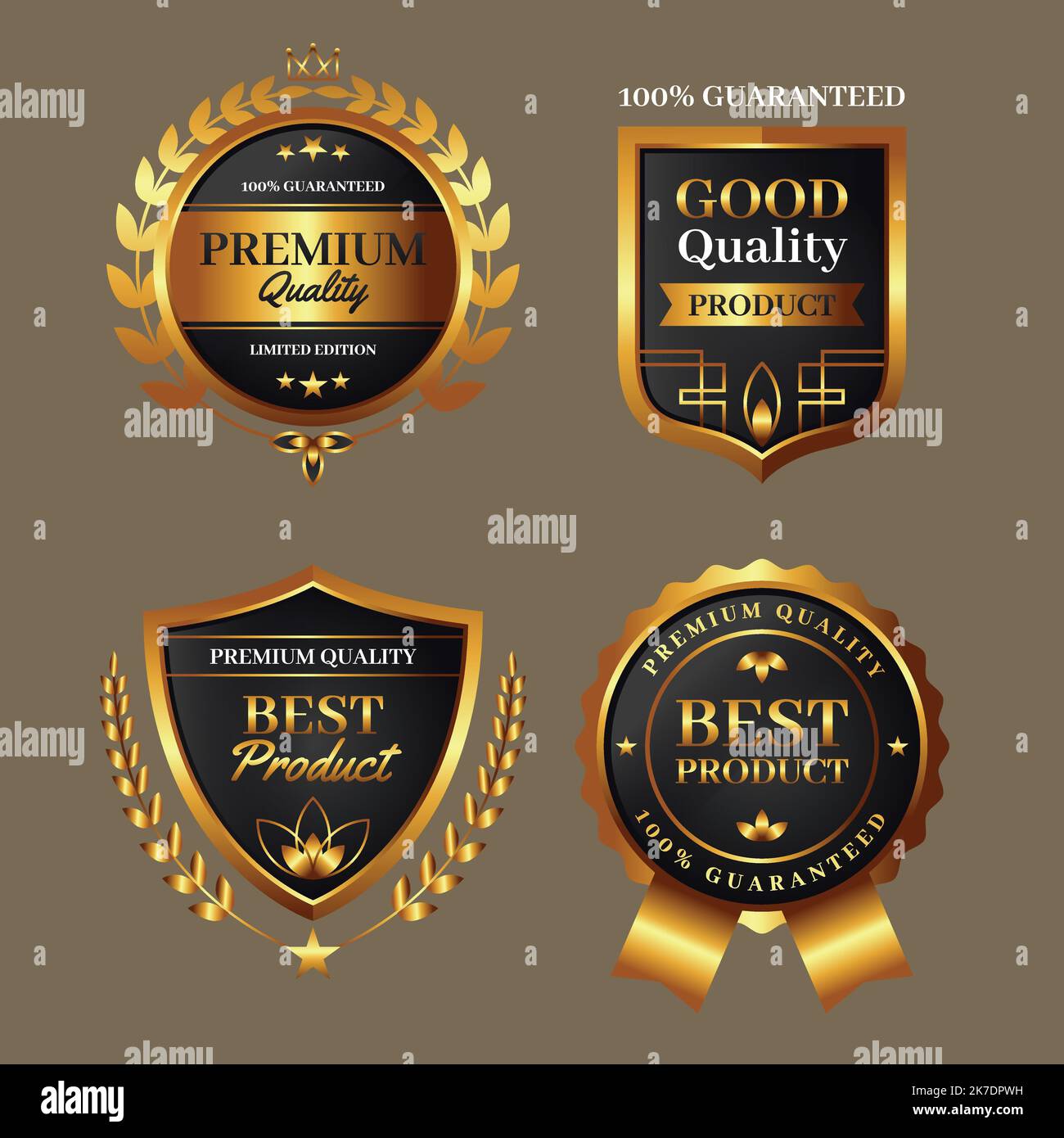 Golden crown highest quality labels collection icons satisfaction ...