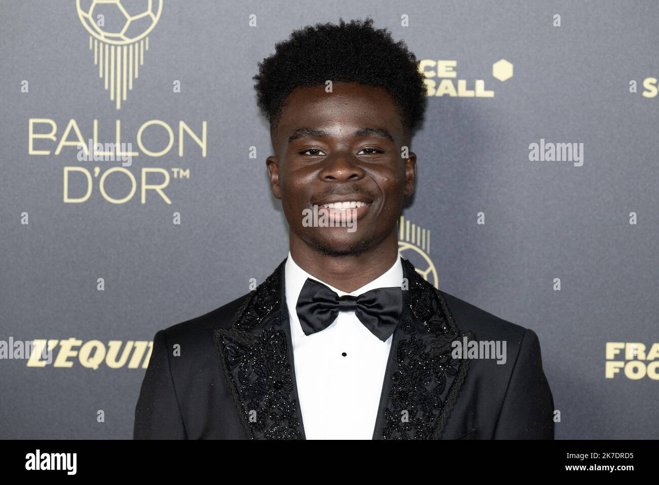 Bukayo Saka arrives at the Ballon dOr 2022 Ceremony at the Chatelet ...
