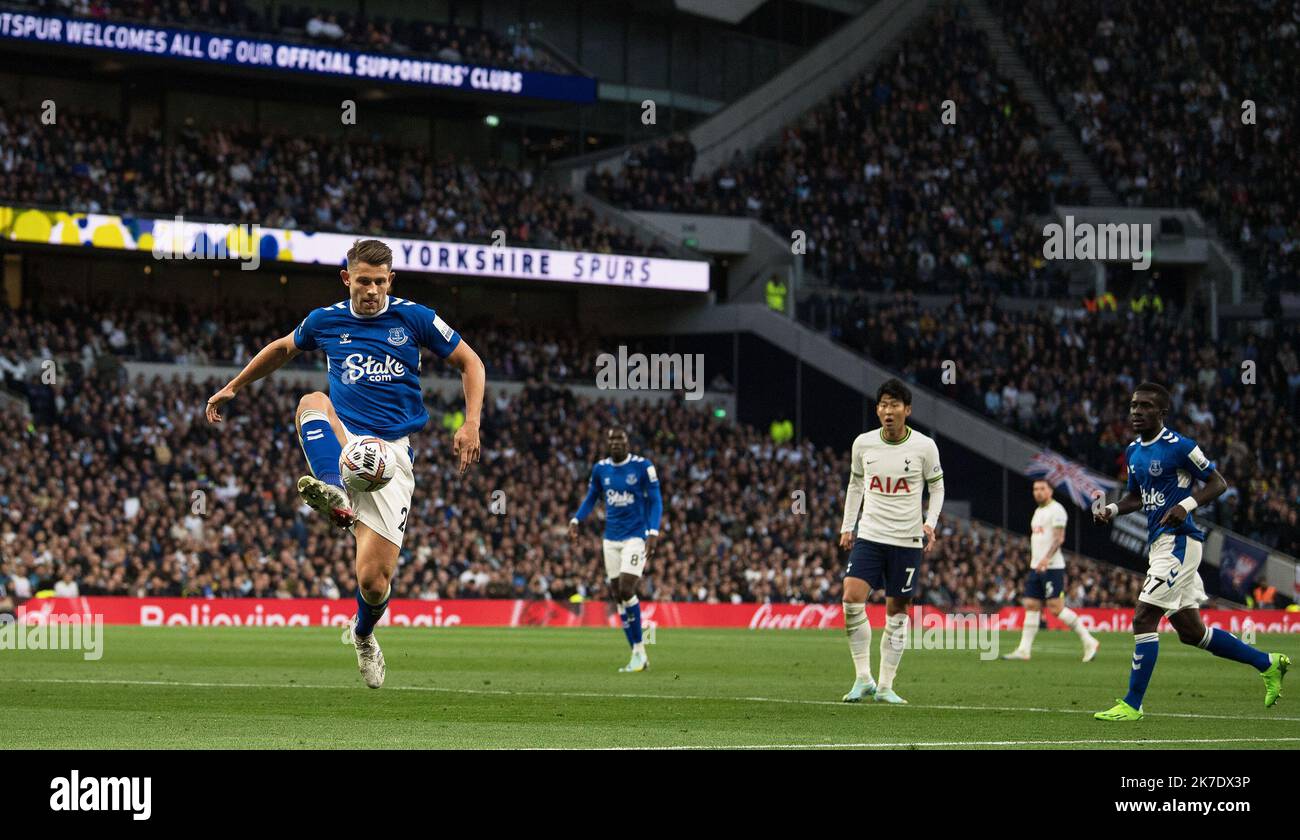 James Tarkowski of Everton in action . Premier League match, Tottenham ...