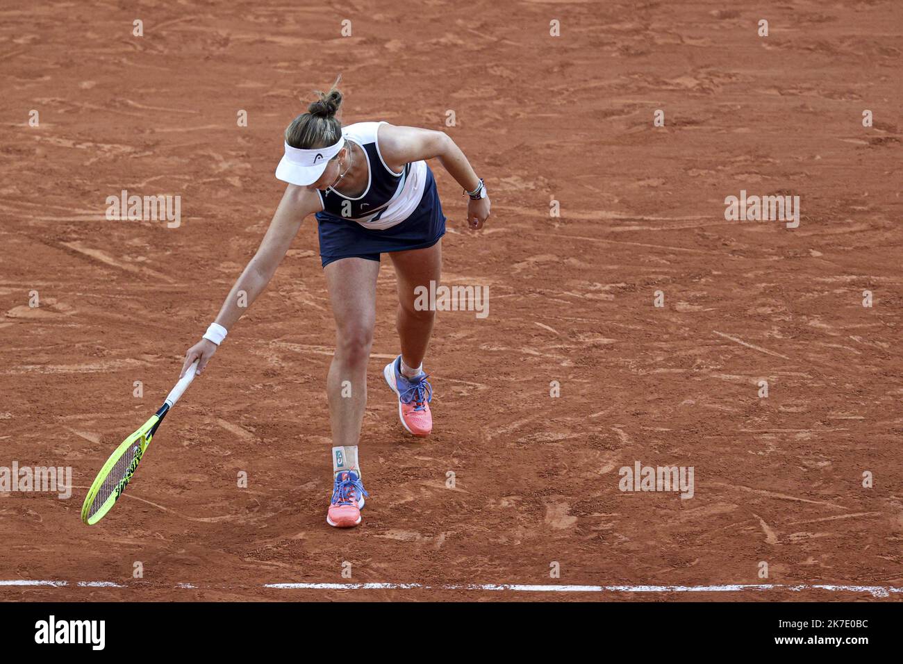 ©Sebastien Muylaert/MAXPPP - Barbora Krejcikova of The Czech Republic points to the court as she ...