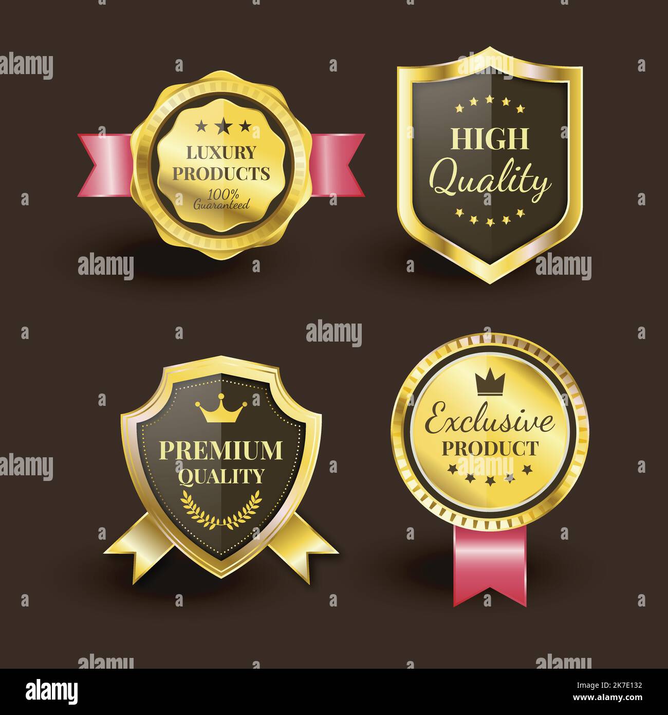 Golden crown highest quality labels collection icons satisfaction ...