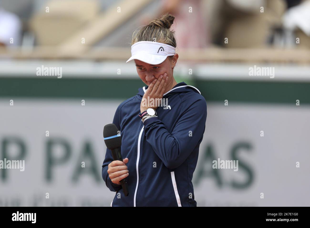 ©Sebastien Muylaert/MAXPPP - Match Winner Barbora Krejcikova of Czech Republic after the Women’s ...