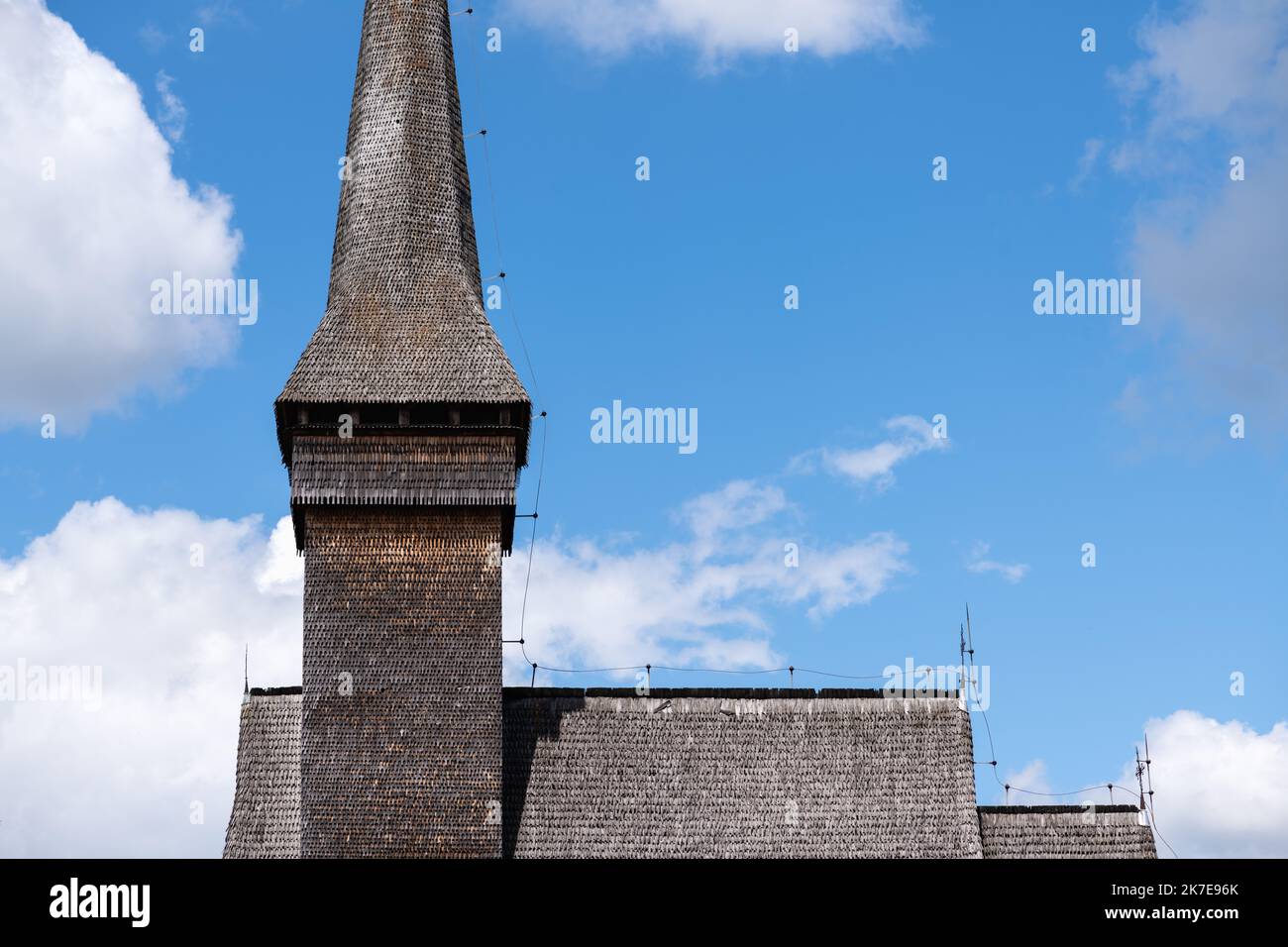 Detail of a traditional church roof in Maramures, Romania. The roof is ...