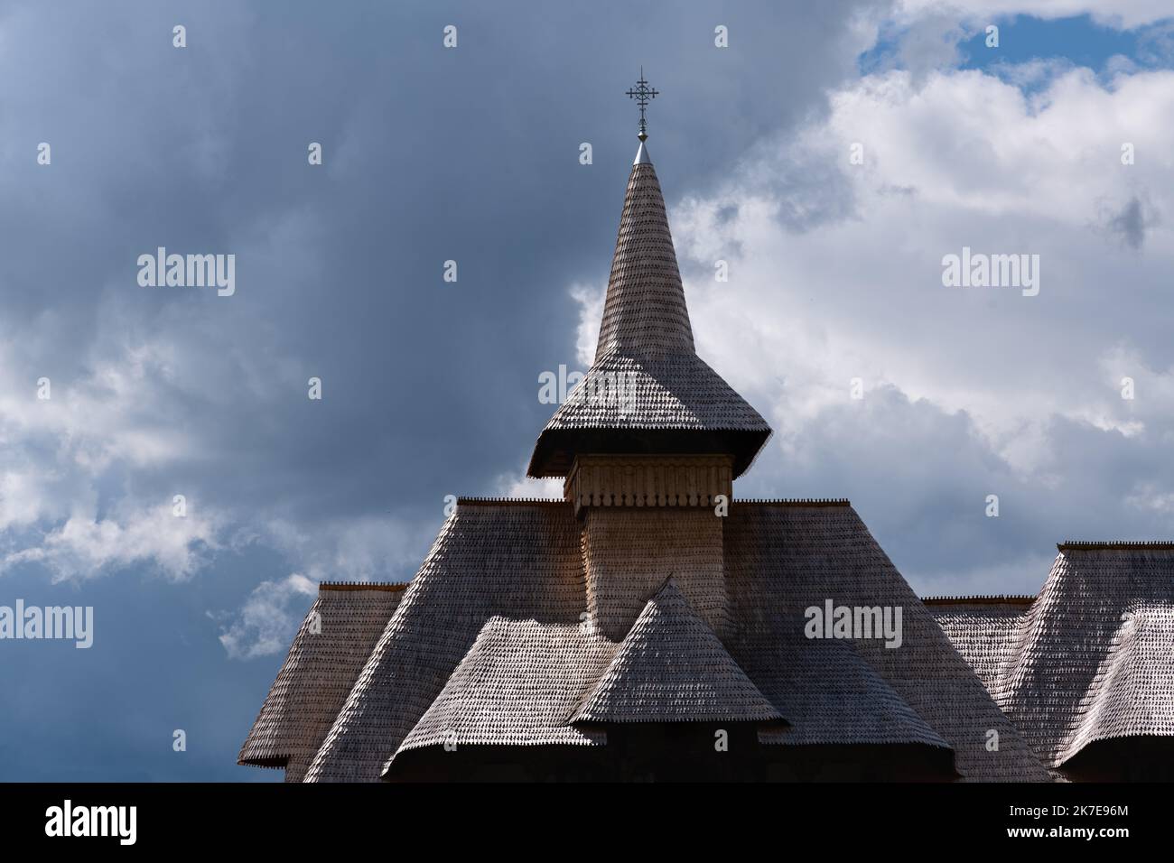 Detail of a traditional church roof in Maramures, Romania. The roof is ...