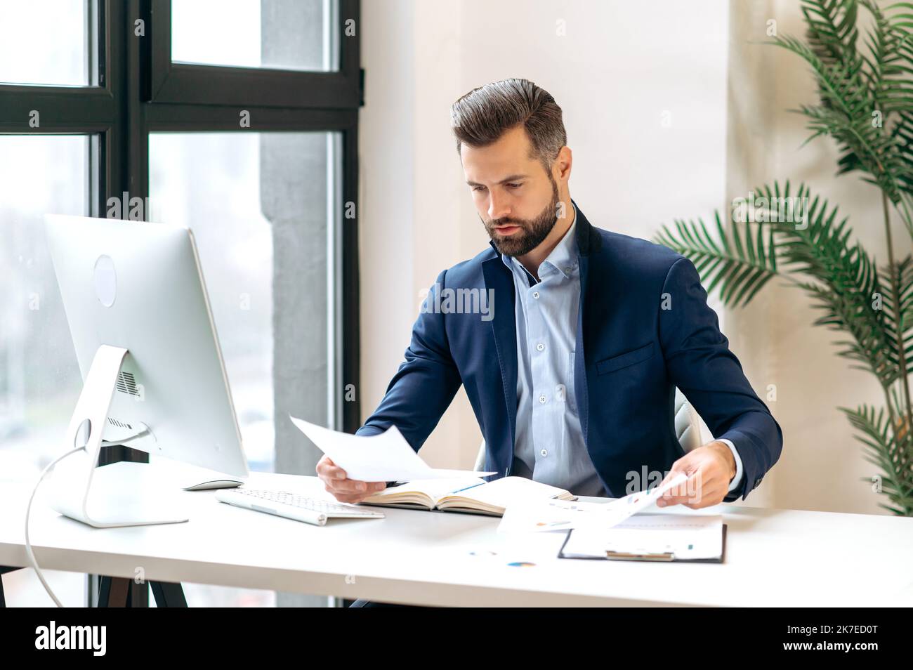 Focused elegant successful caucasian businessman, company boss ...