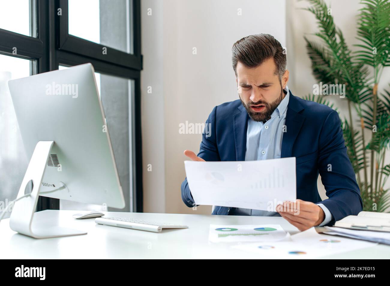 Frustrated disappointment caucasian businessman, ceo, sit at a ...