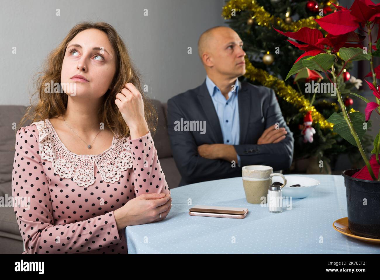 Quarrel of wife and husband at the Christmas Stock Photo - Alamy
