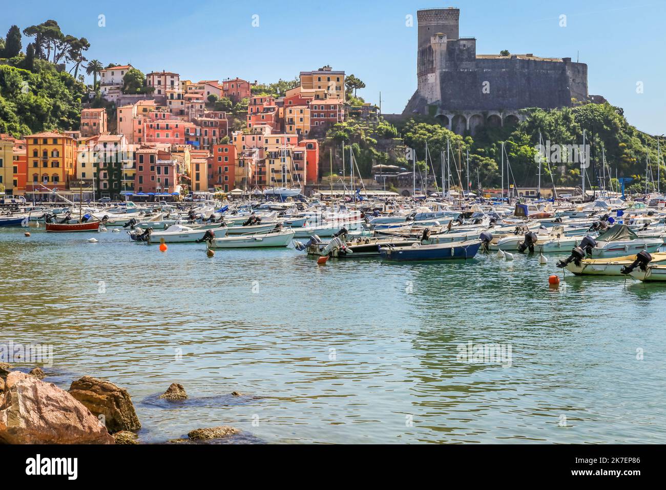 Lerici bay and marina with sailboats, Cinque Terre, Liguria, Italy with ...