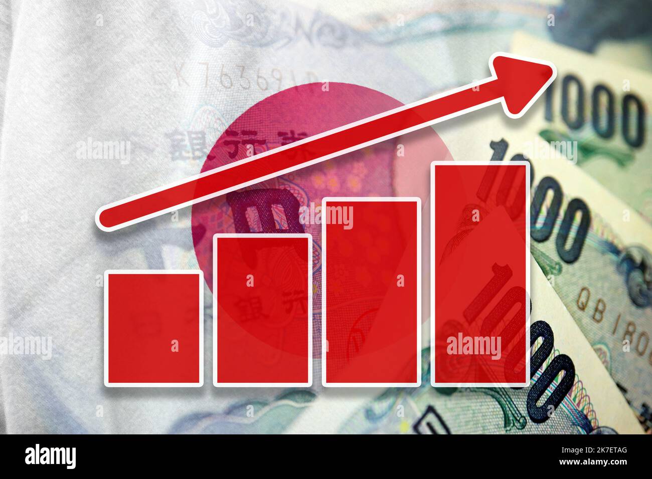 Economy Graph: Rising Arrow, Japan Flag, and Cash Japanese Yen ...