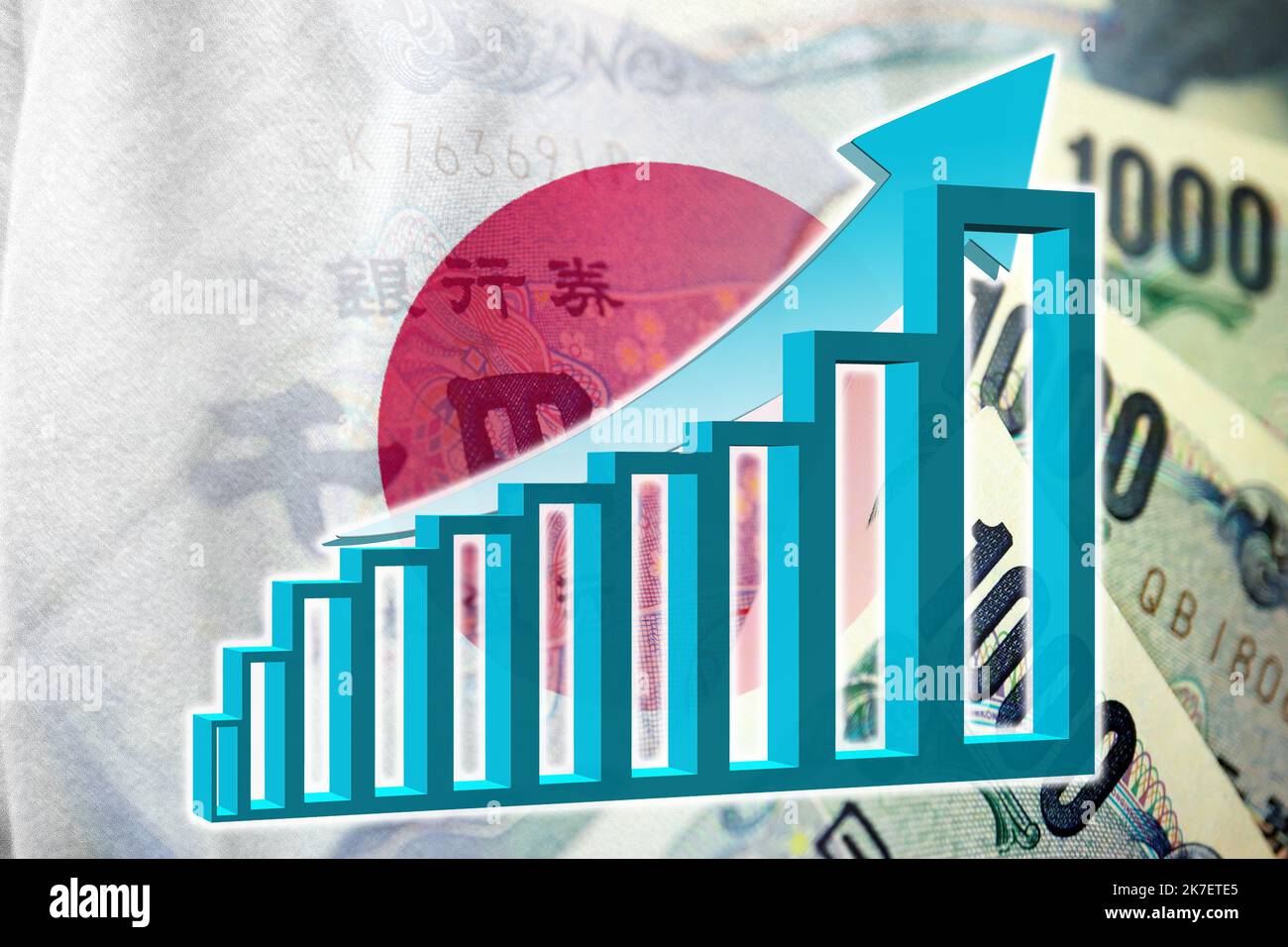 Economy Graph: Rising Arrow, Japan Flag, and Cash Japanese Yen ...