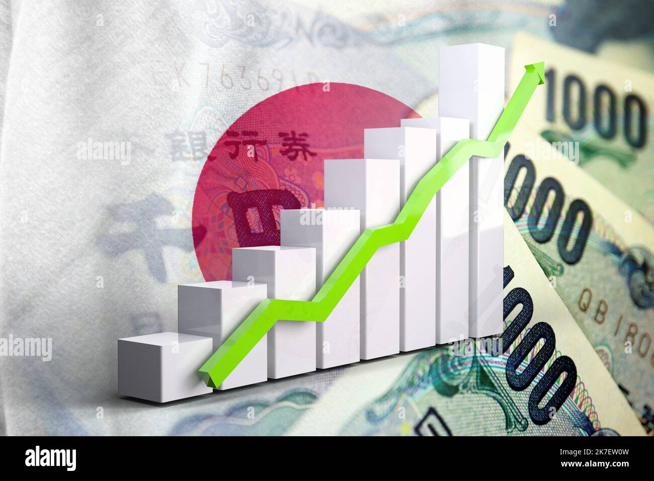 Economy Graph: Rising Arrow, Japan Flag, and Cash Japanese Yen ...