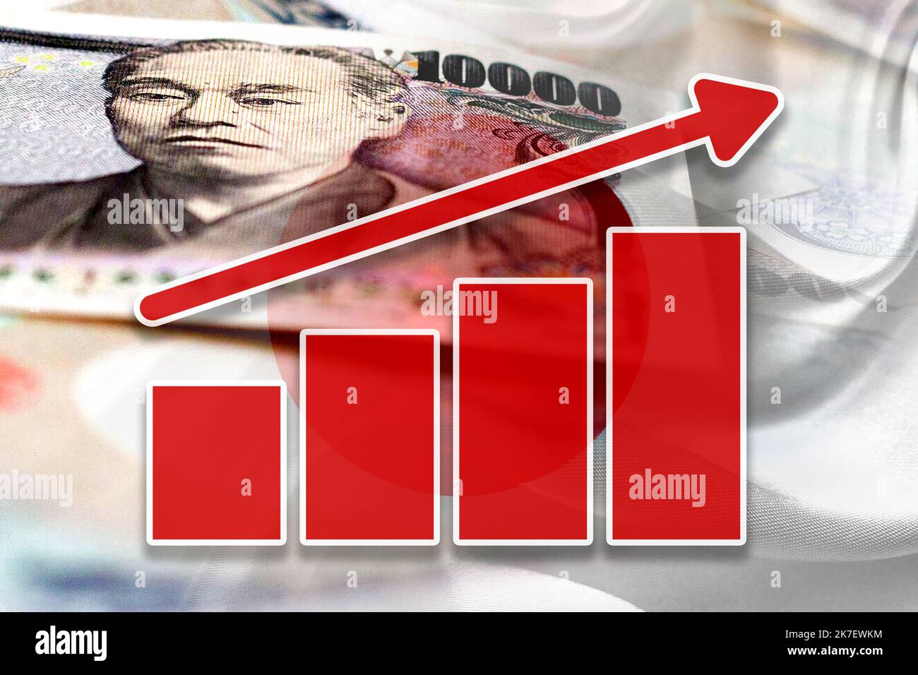 Economy Graph: Rising Arrow, Japan Flag, and Cash Japanese Yen ...
