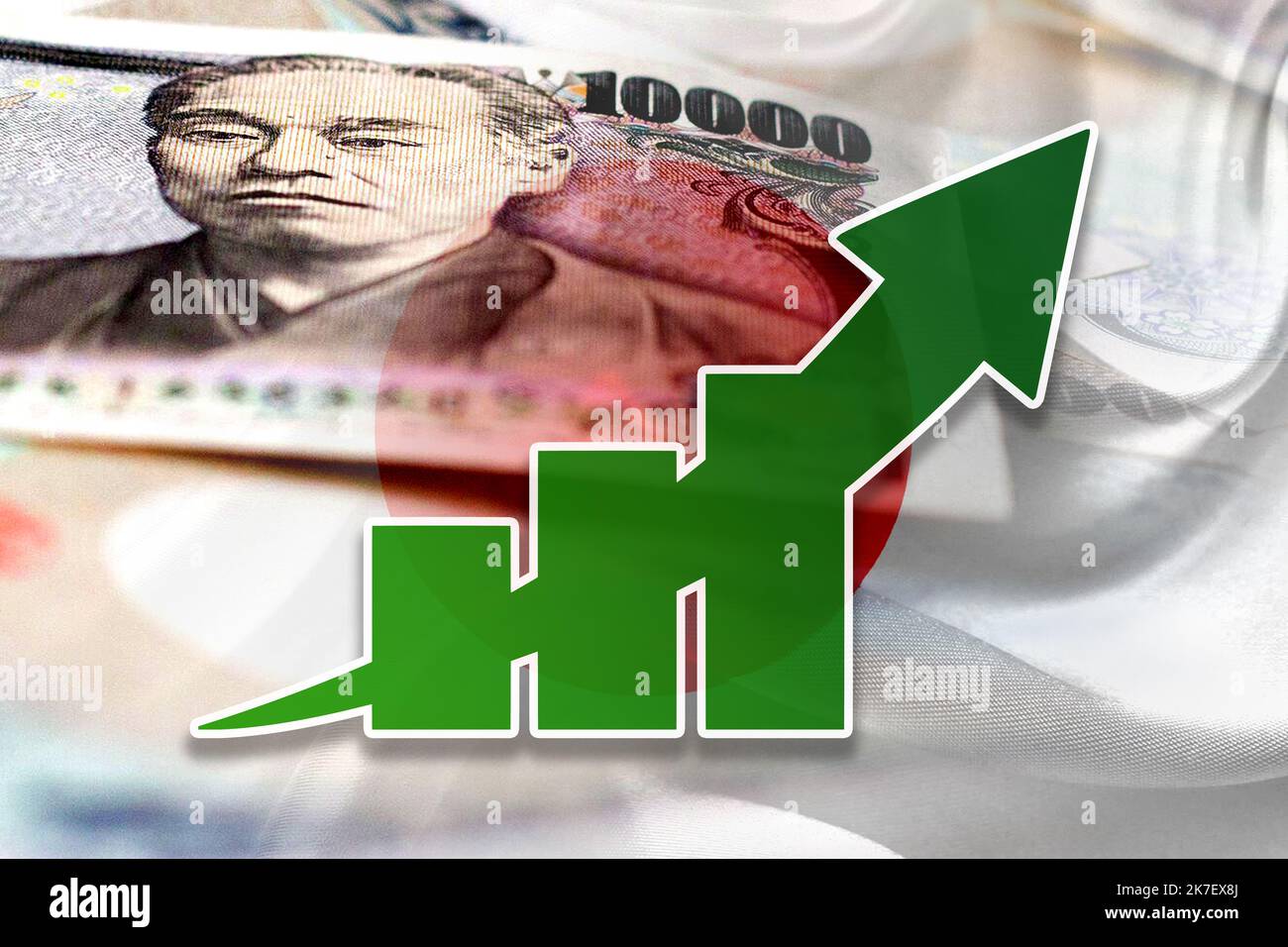 Economy Graph: Rising Arrow, Japan Flag, and Cash Japanese Yen ...