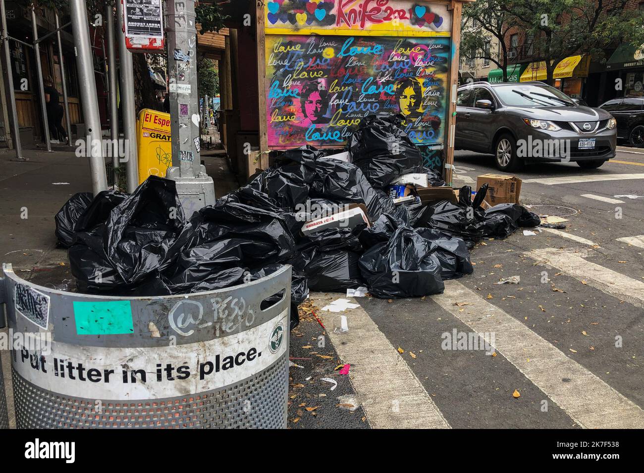New York, United States. 24th Oct, 2021. Garbage bags pile up at the ...