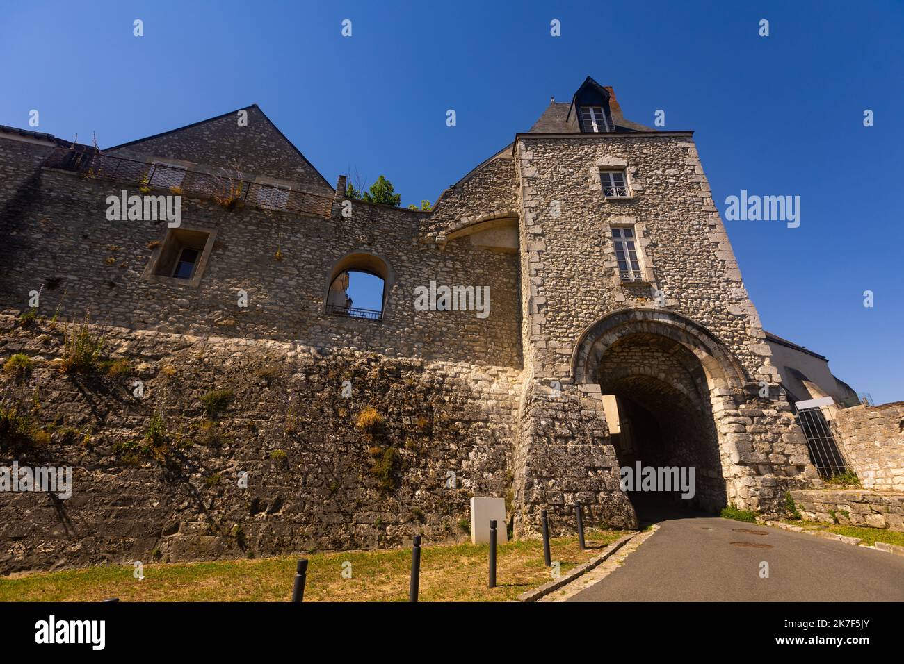 Fortified tower with entrance gate to medieval Chateau royal de ...