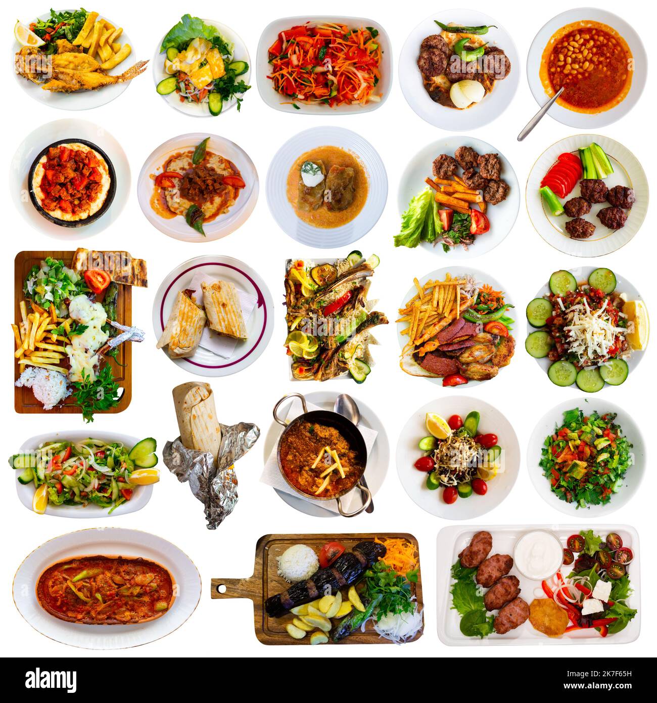 Turkish cuisine. Set of dishes of menu isolated on white background ...