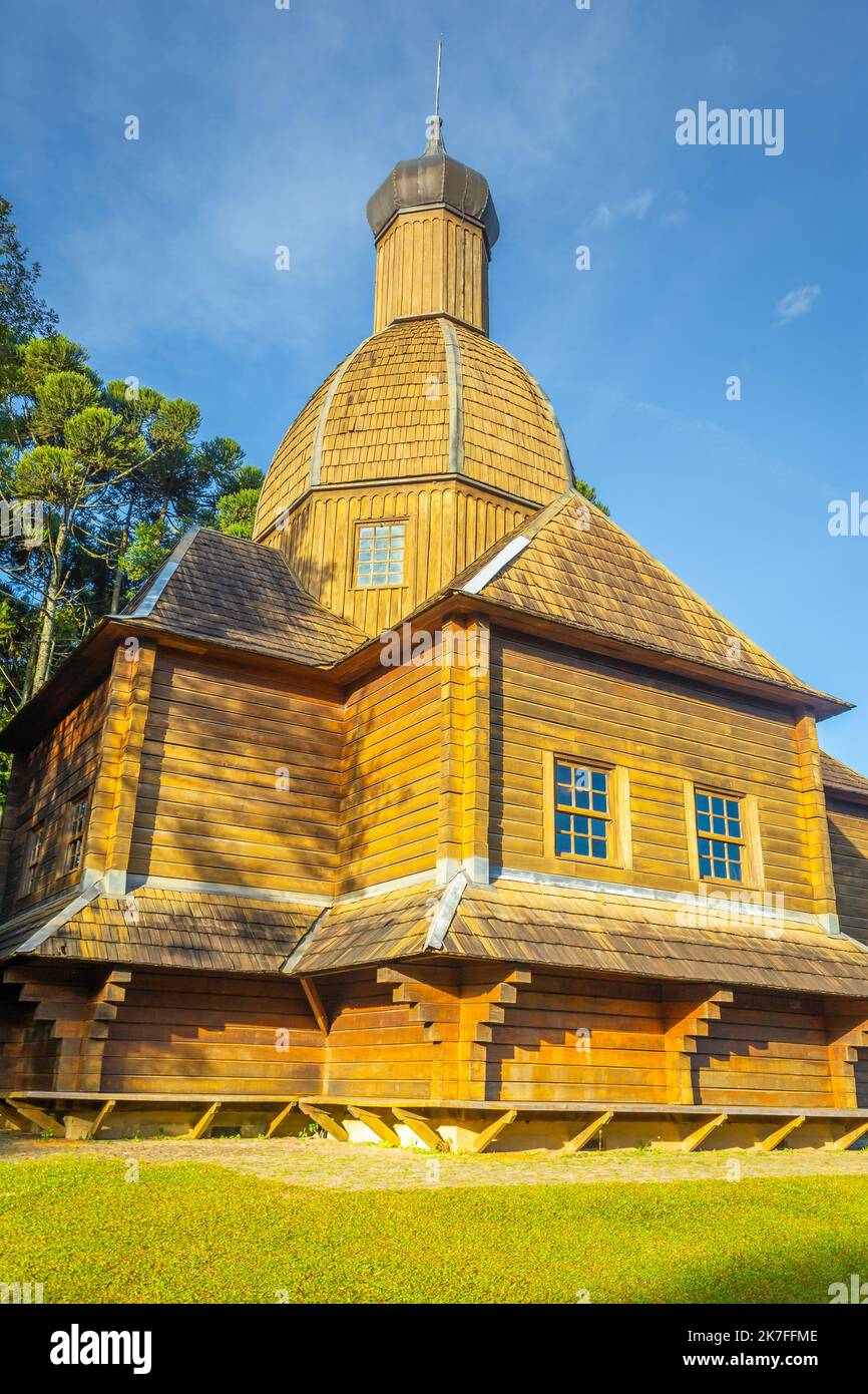 Wooden orthodox ukrainian church in Curitiba, capital of Parana state ...