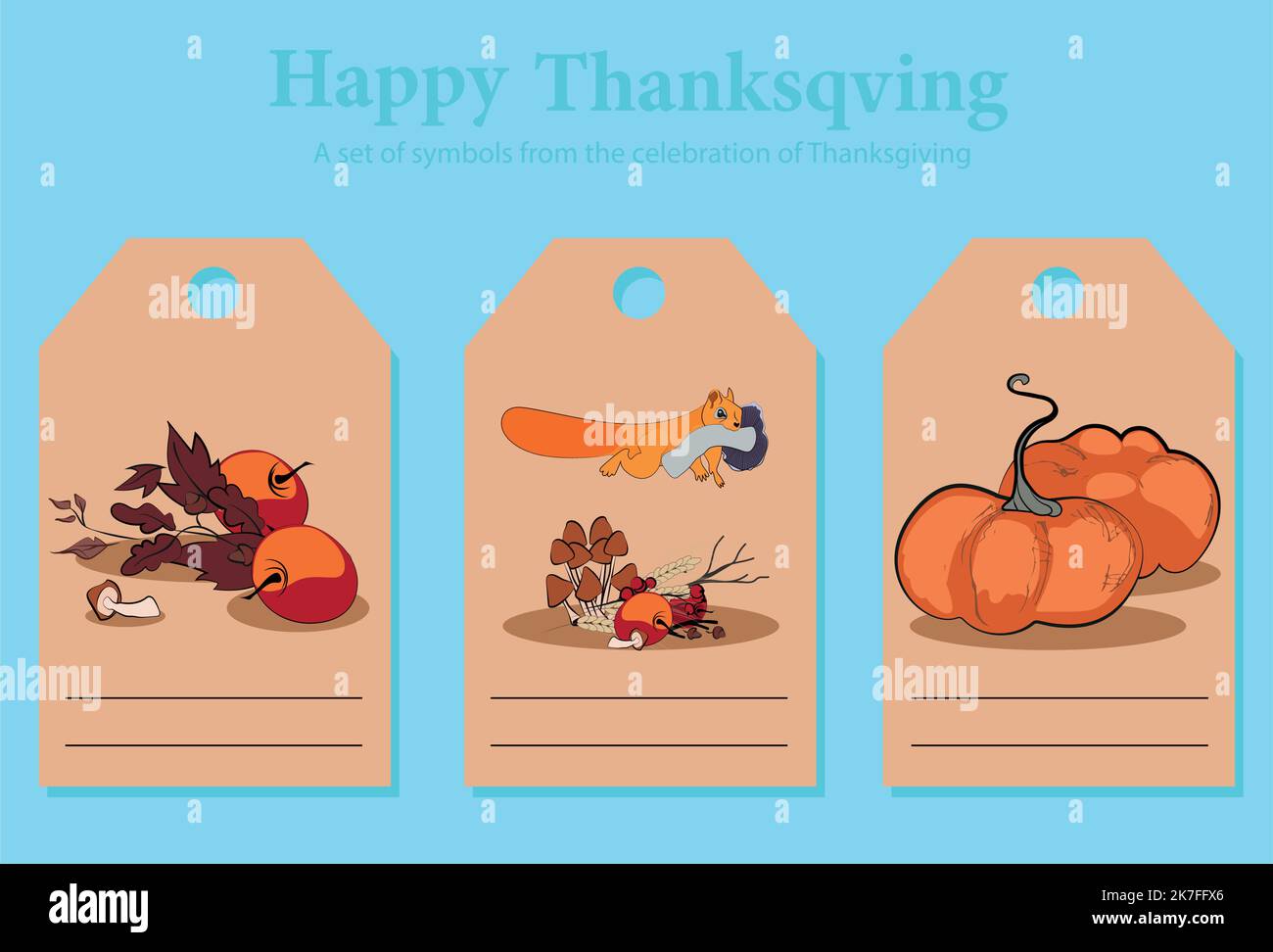 Collection of thanksgiving gift tags with lettering, turkey, pumpkins ...