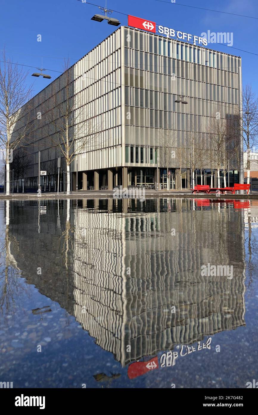 ©francois Glories/MAXPPP - The headquarters of the SBB (Swiss Federal Railways) at Bern Wankdorf ...