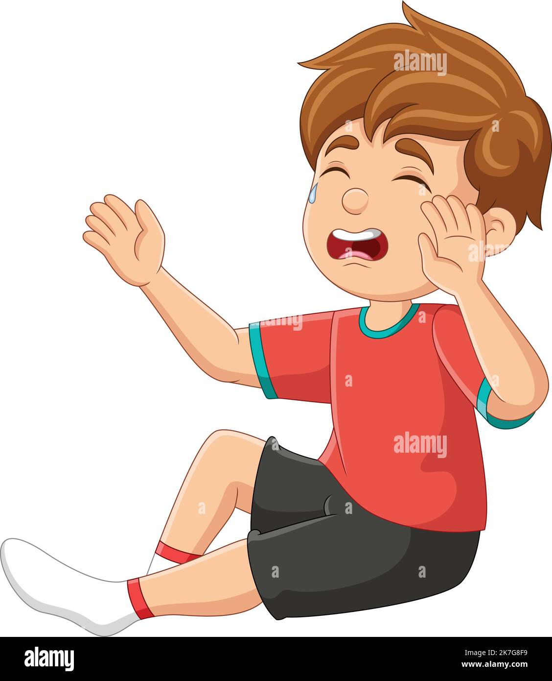Cartoon little boy sitting and crying Stock Vector Image & Art - Alamy