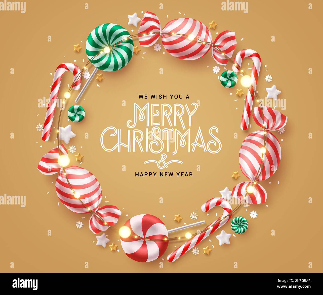 Merry christmas text vector template design. Christmas candy sweets and ...