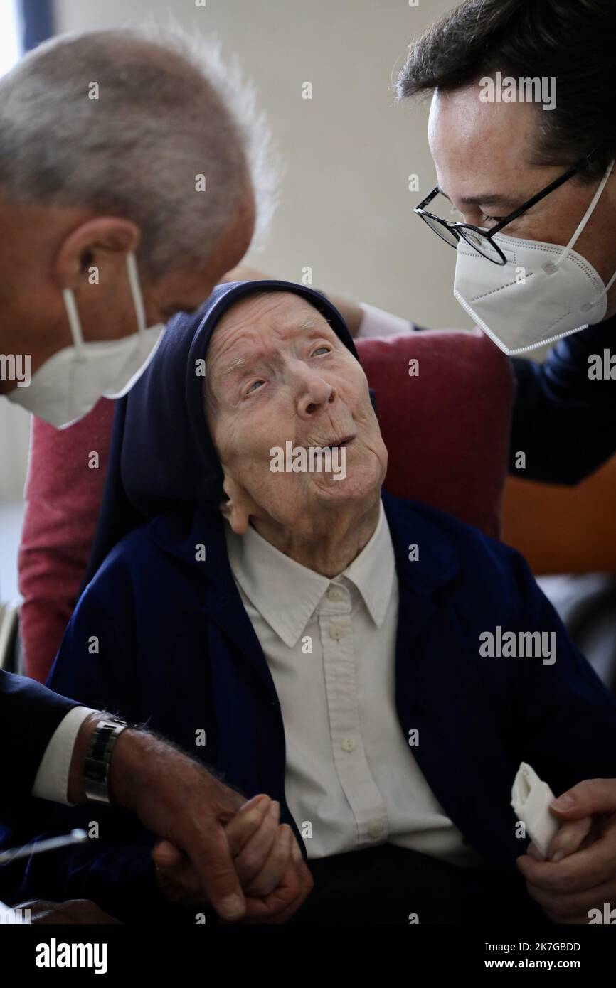 ©PHOTOPQR/NICE MATIN/Boutria luc ; TOULON 11/02/2022 ; Sœur André fête ses 118 ans dans sa ...