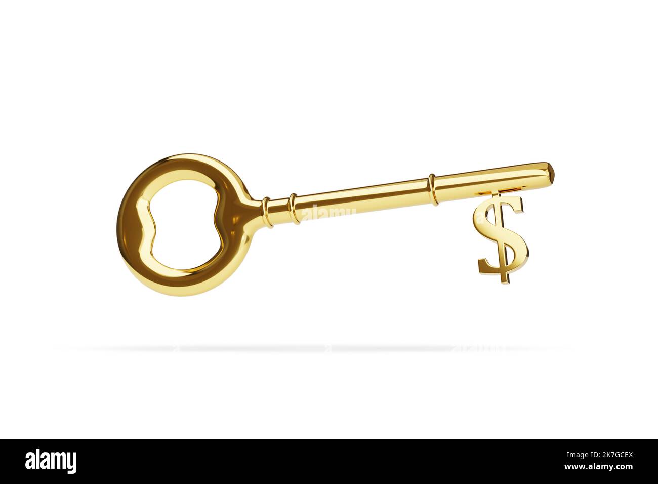 Golden key with the dollar sign isolated on white background. 3d ...