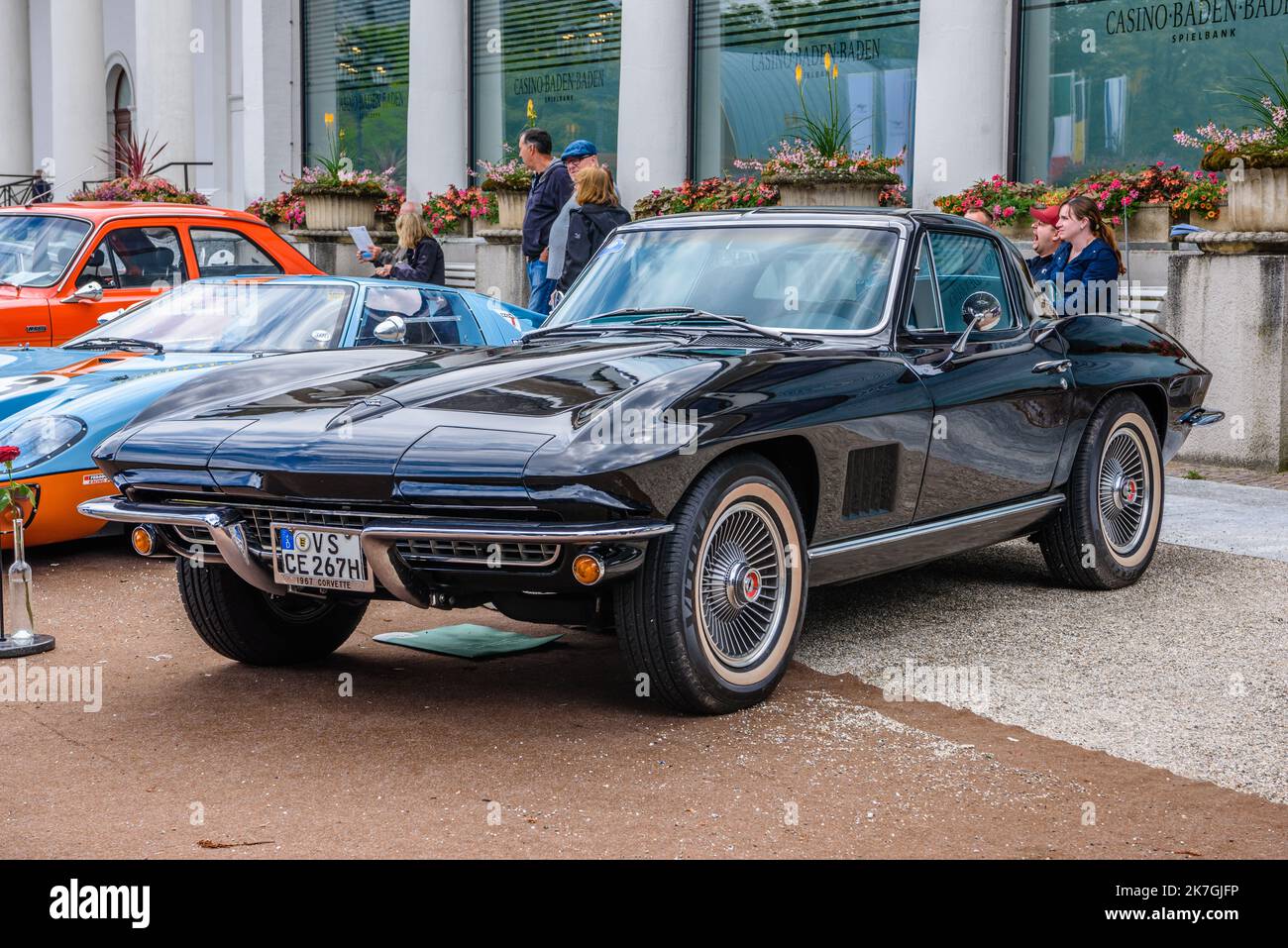 BADEN BADEN, GERMANY - JULY 2019: black CHEVROLET CORVETTE C2 ...