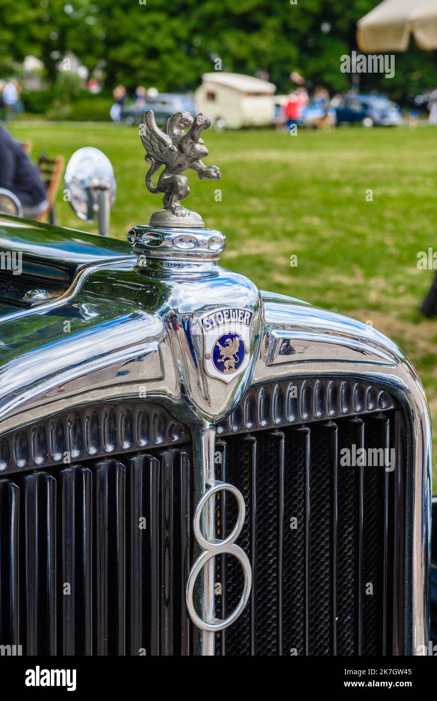 BADEN BADEN, GERMANY - JULY 2019: logo emblem symbol sign of dark green STOEWER G15K cabrio ...