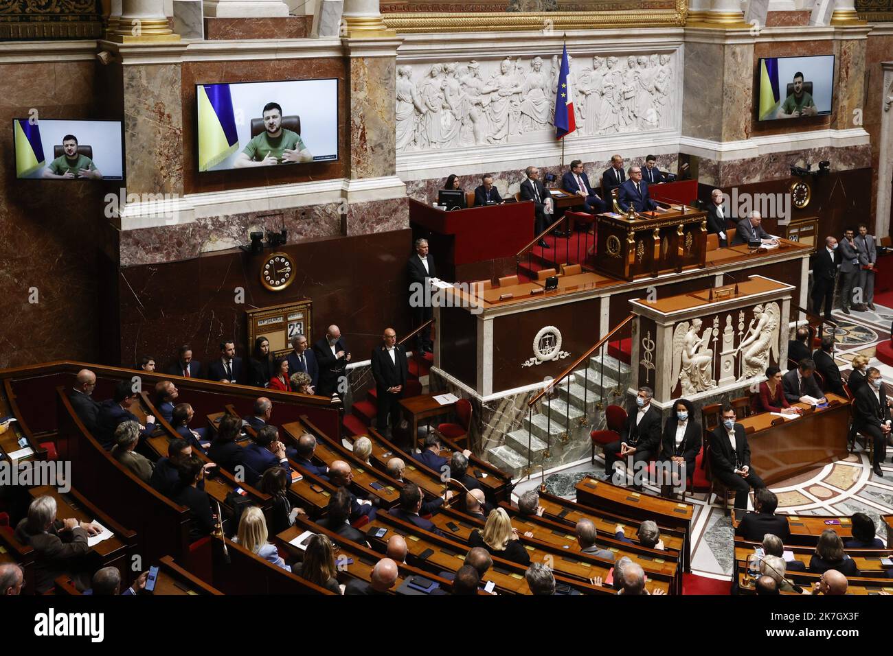 ©Sebastien Muylaert/MAXPPP - Paris 23/03/2022 Ukrainian President ...