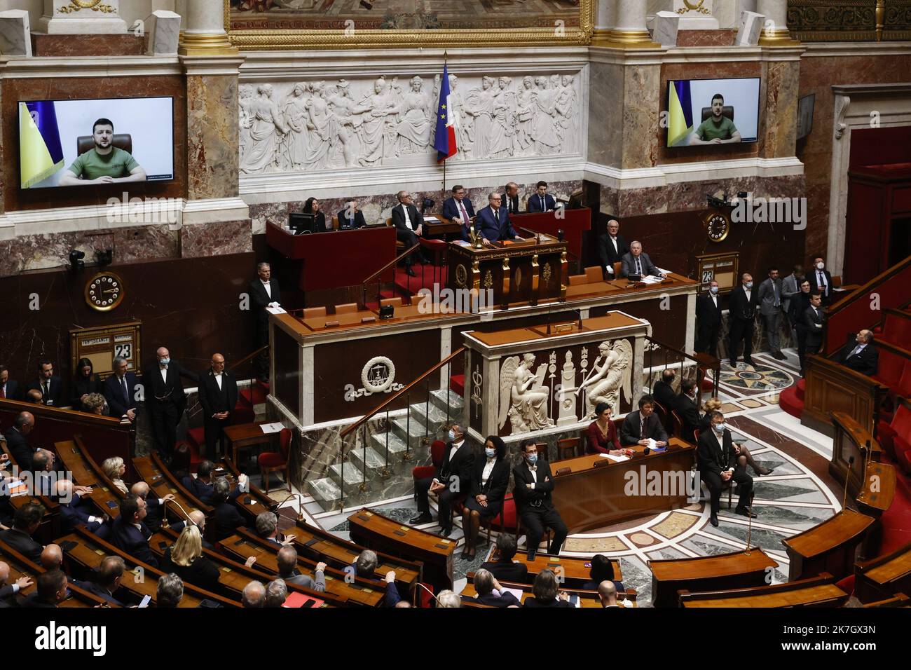©Sebastien Muylaert/MAXPPP - Paris 23/03/2022 Ukrainian President ...