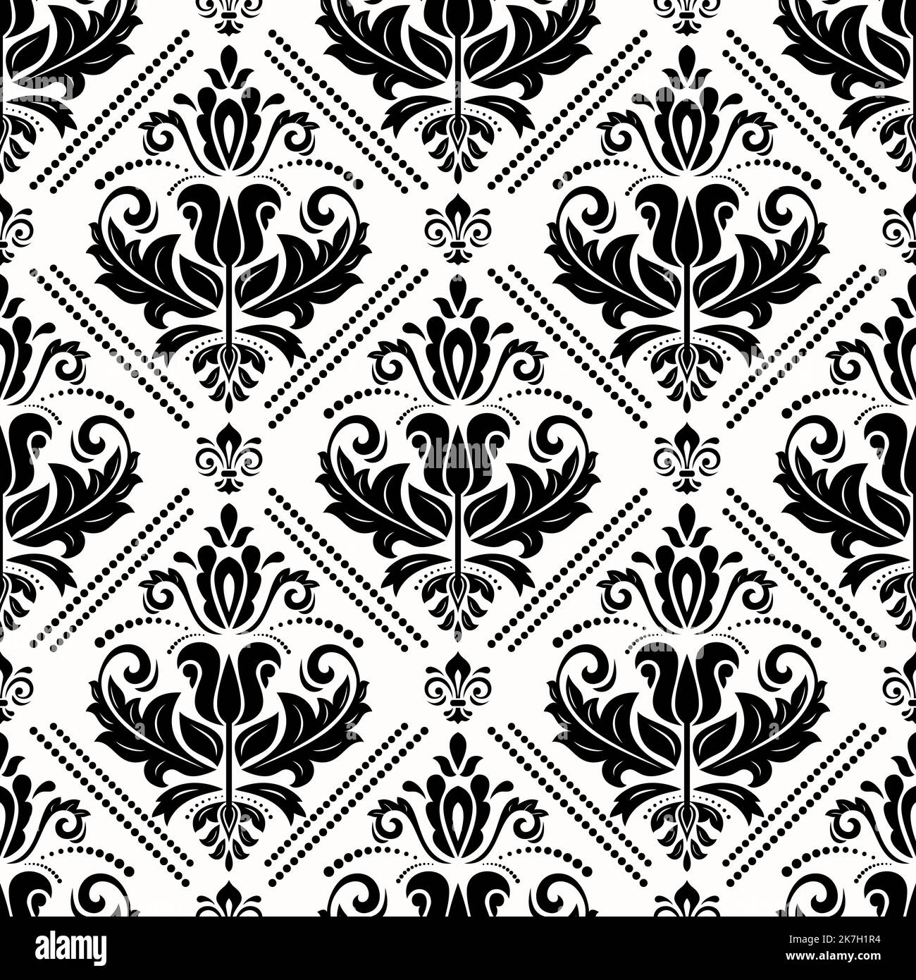 Classic seamless vector pattern. Damask orient black and white ornament ...