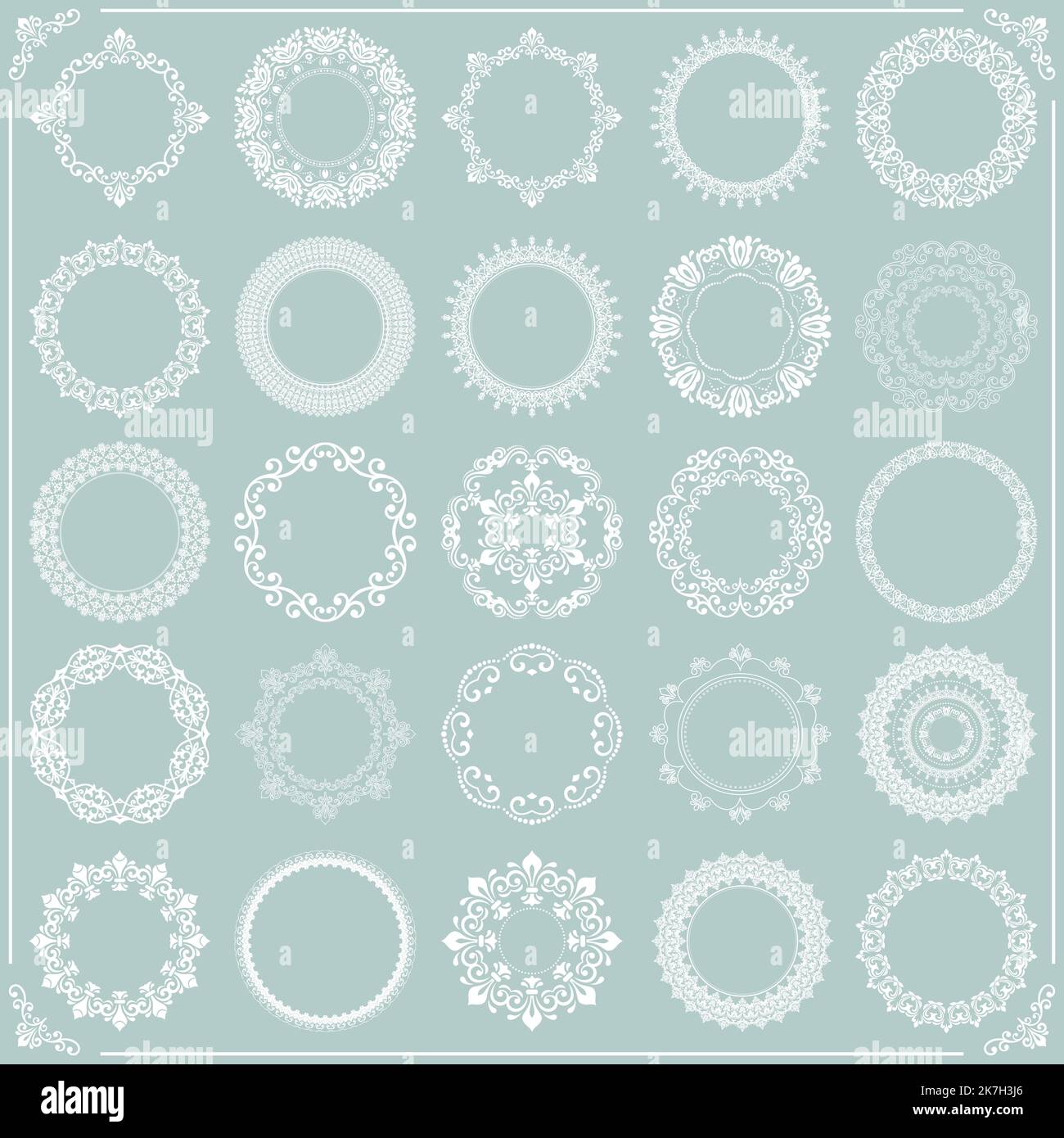 Vintage set of vector round elements. Different round white elements ...