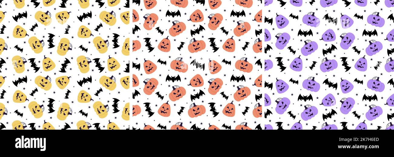 Halloween Seamless Pattern Design With Witch, Haunted House, Pumpkins ...