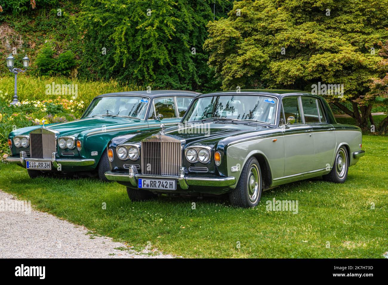 BADEN BADEN, GERMANY - JULY 2019: black silver gray ROLLS-ROYCE SILVER ...