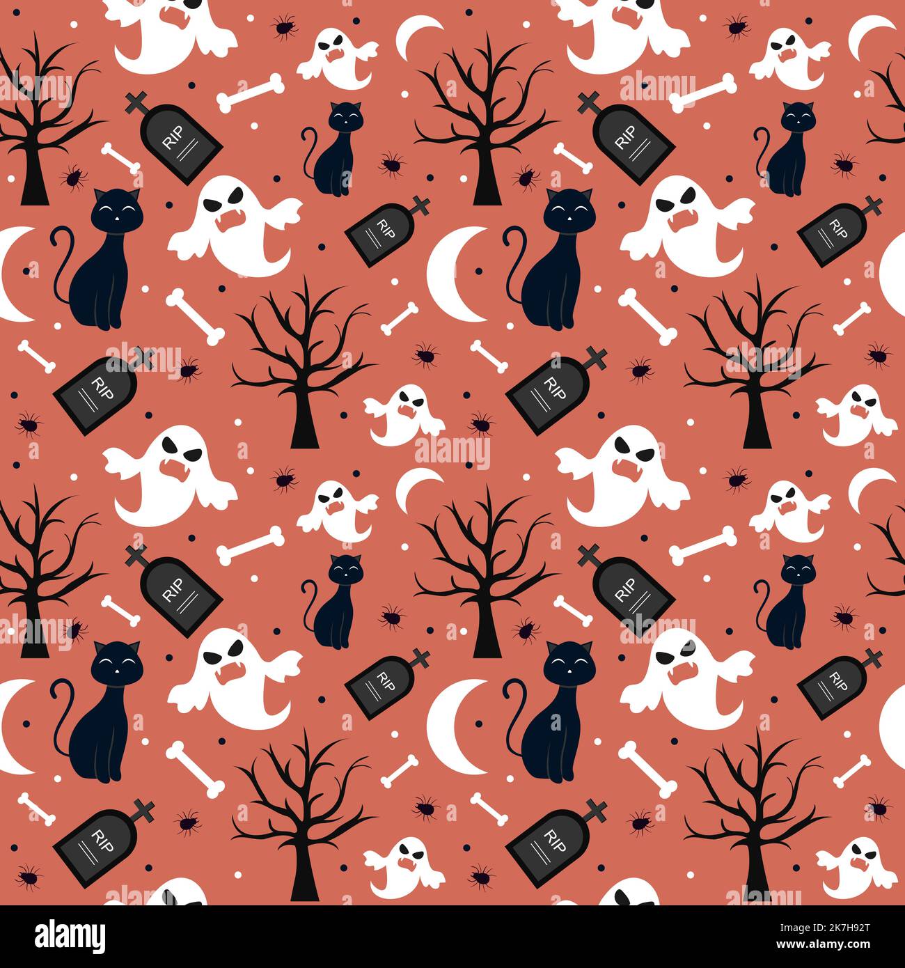 Halloween Seamless Pattern Design With Witch, Haunted House, Pumpkins ...