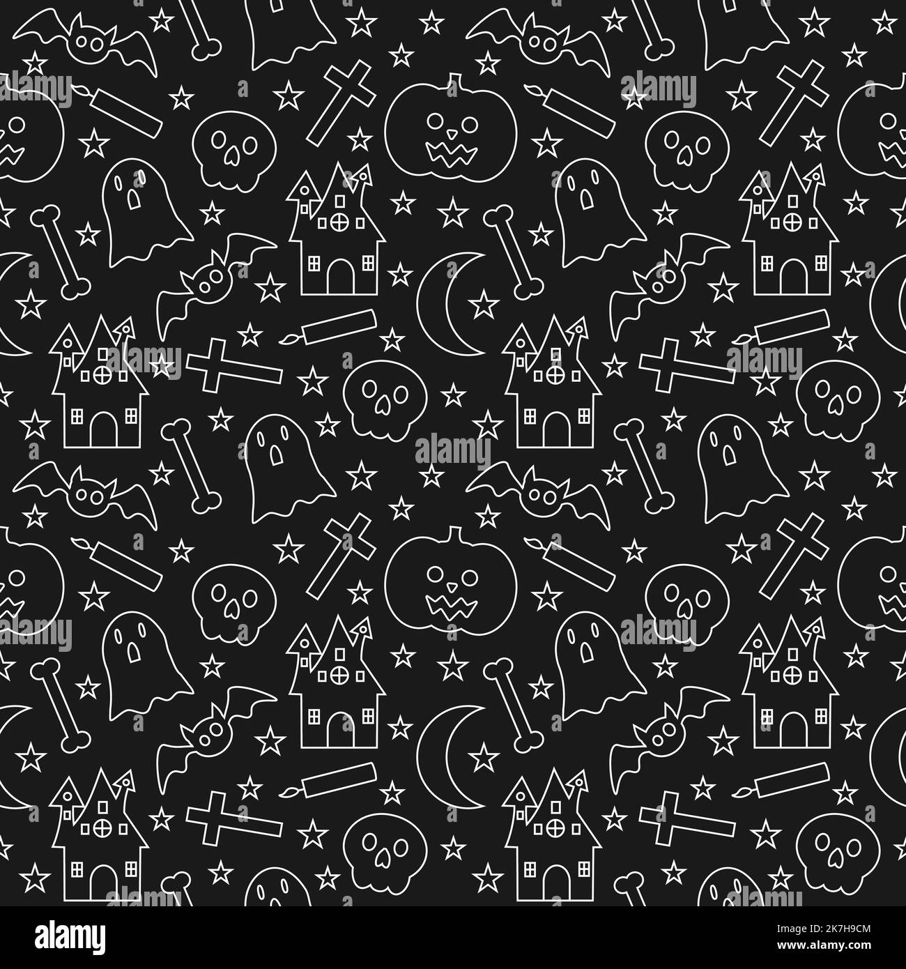 Halloween Seamless Pattern Design With Witch, Haunted House, Pumpkins ...