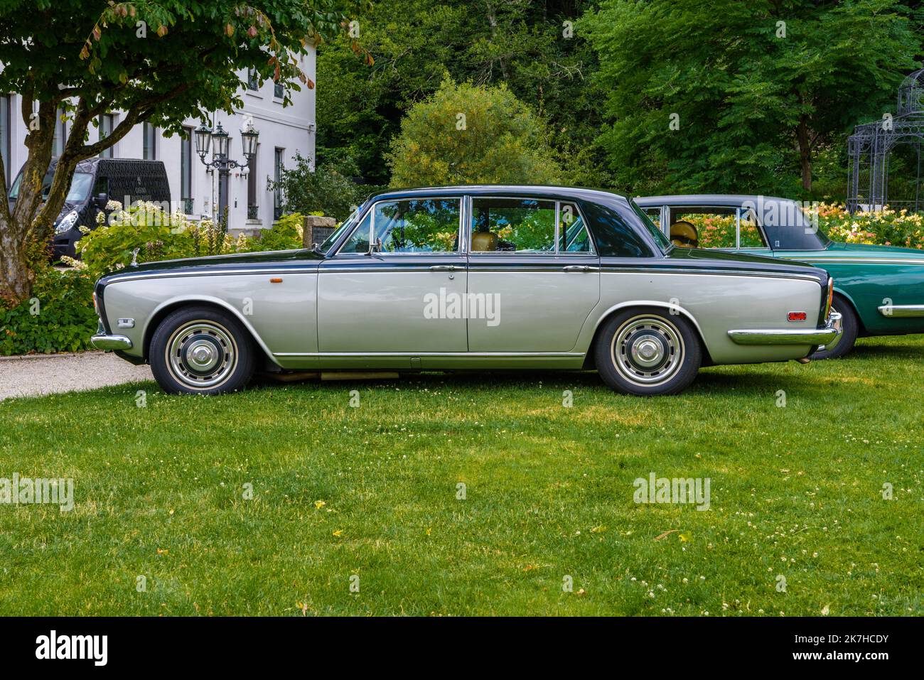 BADEN BADEN, GERMANY - JULY 2019: black silver gray ROLLS-ROYCE SILVER ...