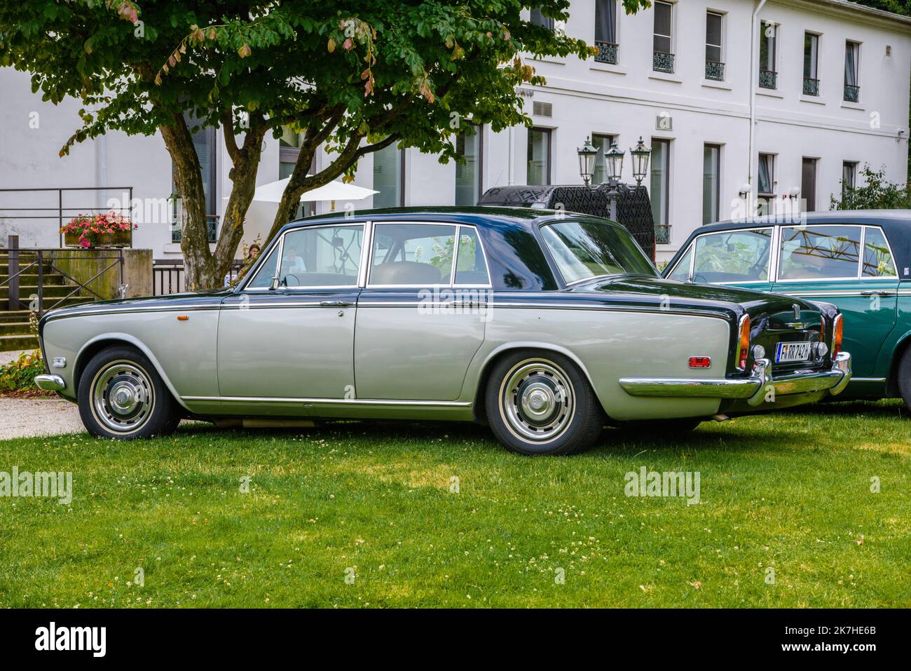 BADEN BADEN, GERMANY - JULY 2019: black silver gray ROLLS-ROYCE SILVER ...