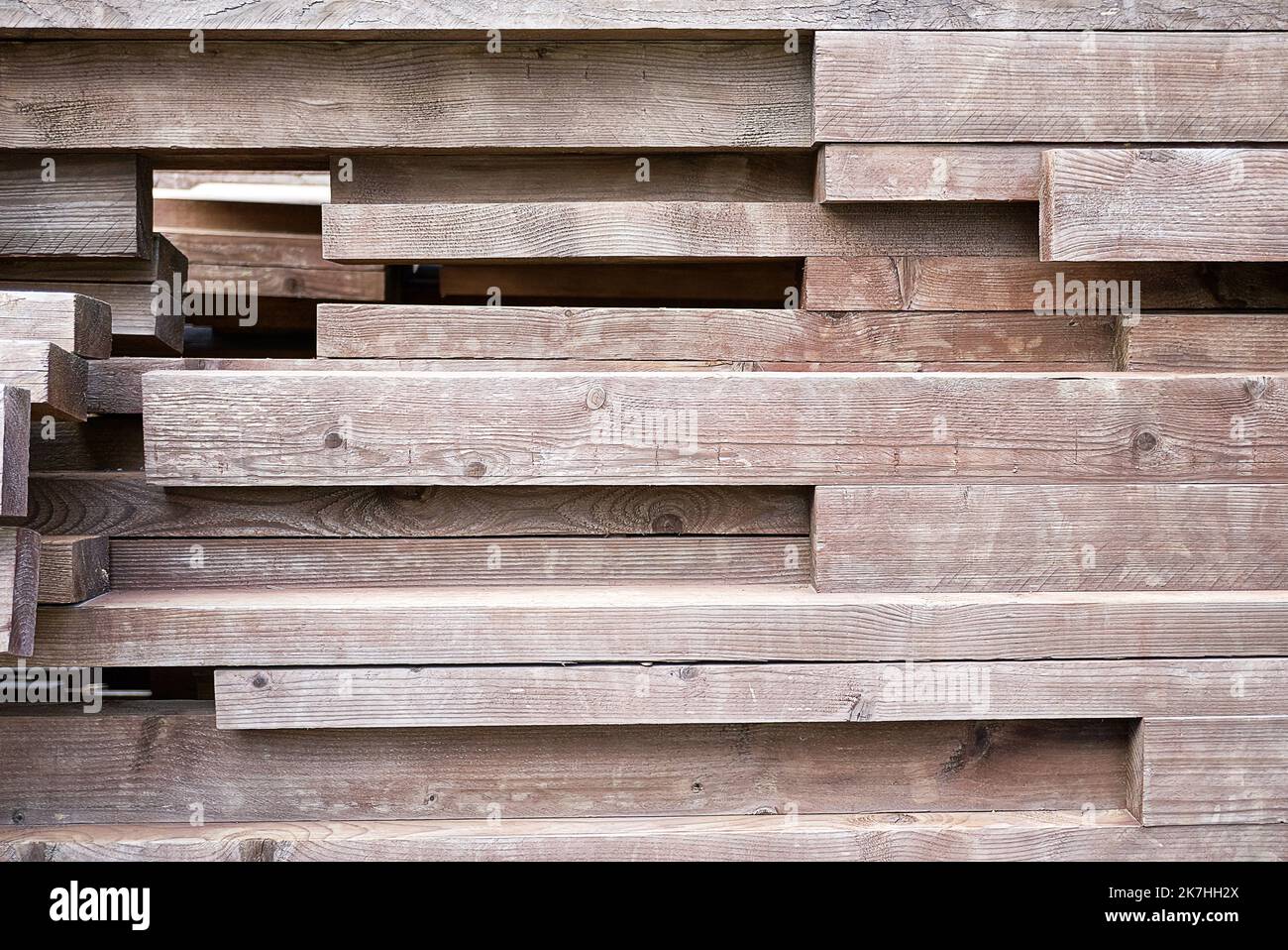 Wooden planks. Air-drying timber stack. Wood air drying. Timber. Lumber ...