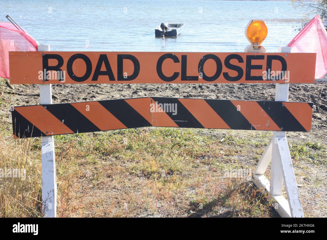 Road closed sign by the Great Slave Lake, Yellowknife, Northwest ...