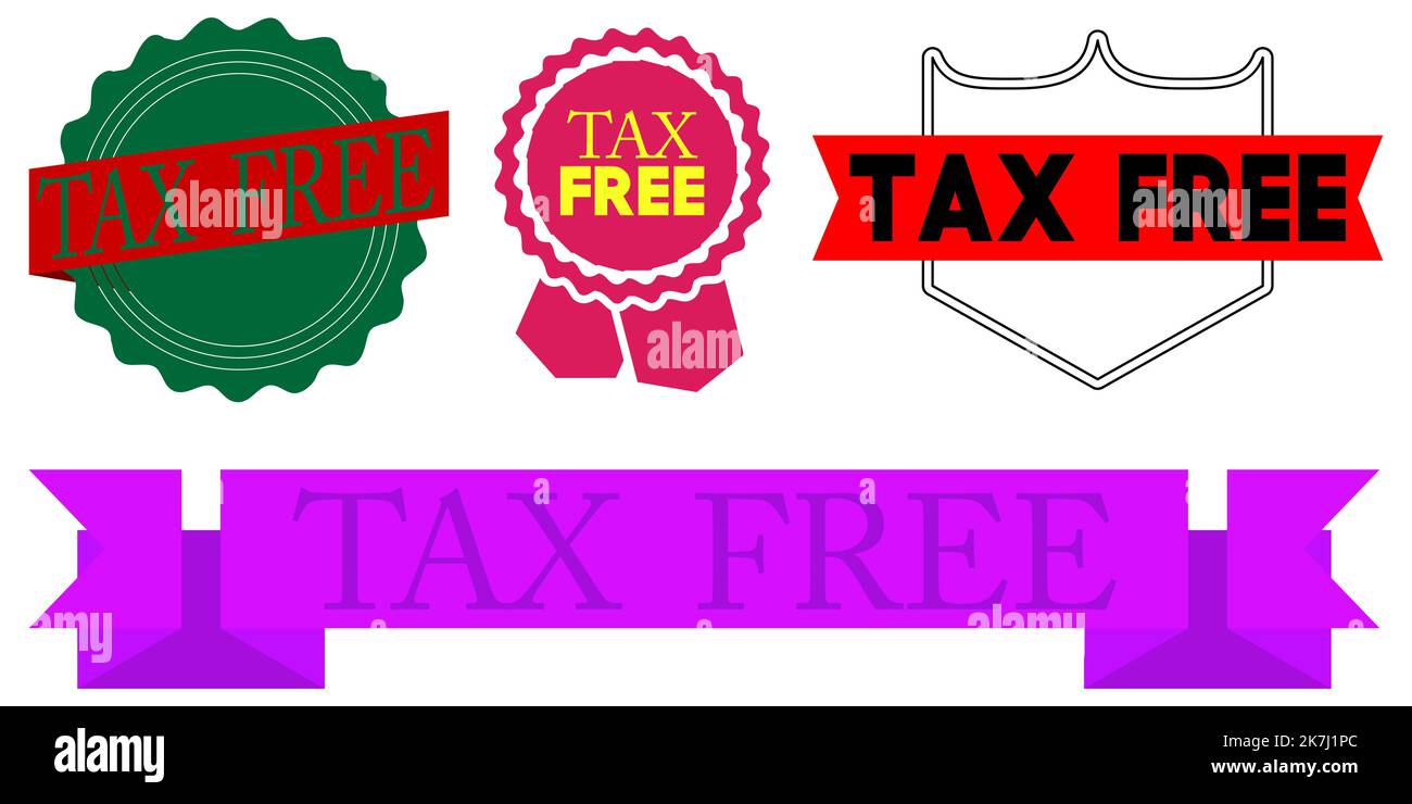 Set of ribbon with Tax Free text. Banner template. Label sticker. Sign ...