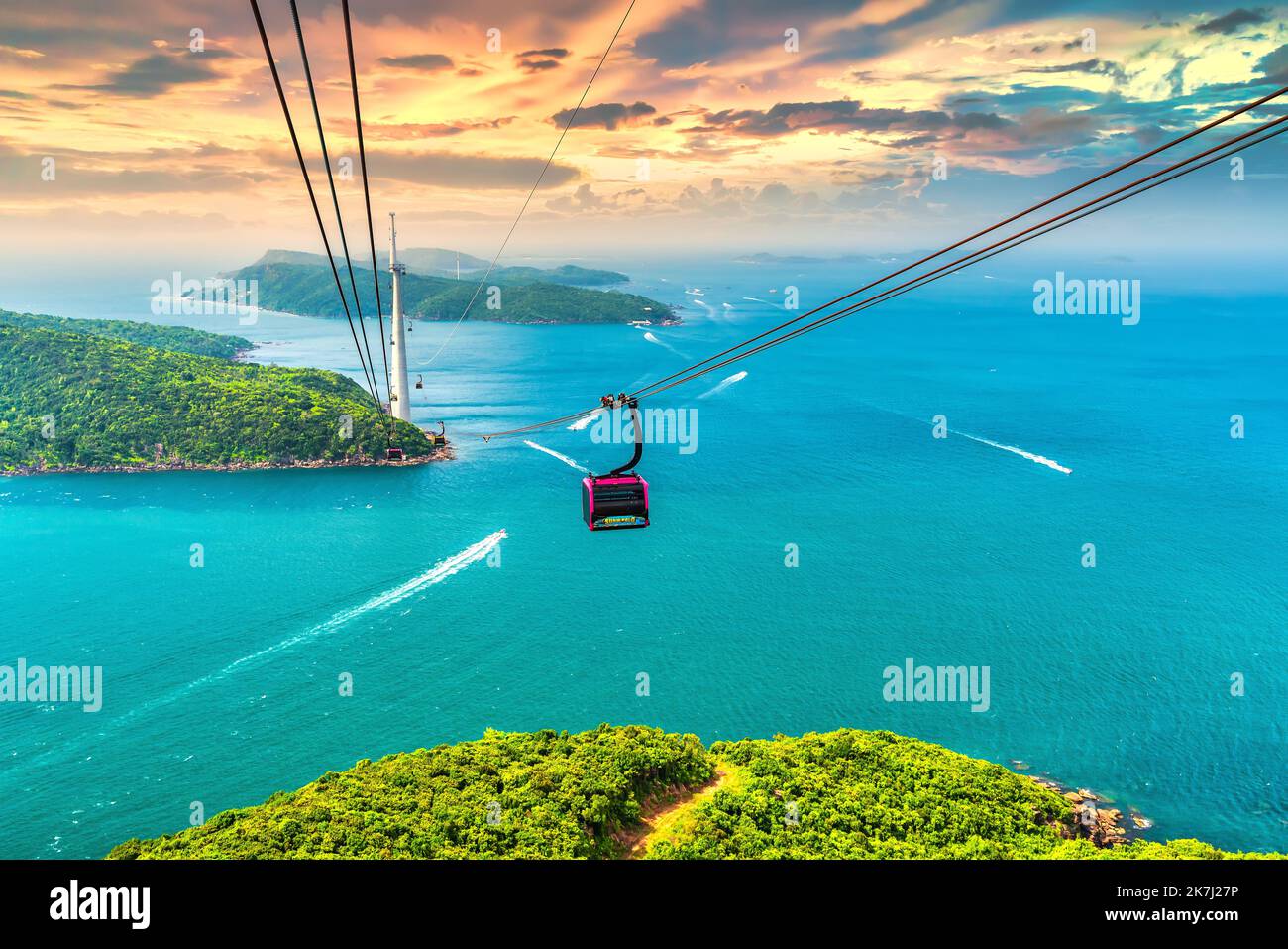 View of longest cable car ride in the world, Phu Quoc island, Vietnam ...