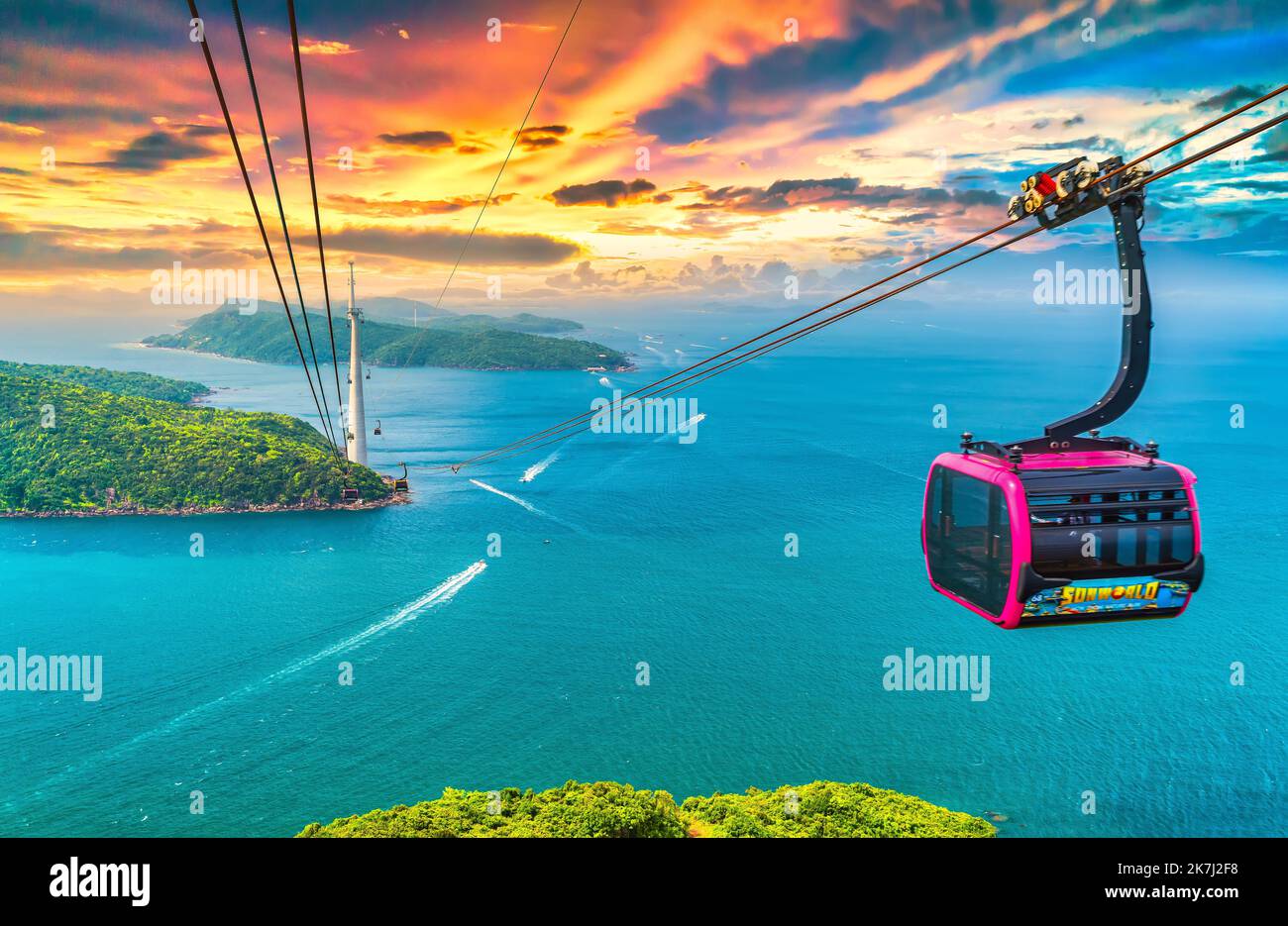 View of longest cable car ride in the world, Phu Quoc island, Vietnam ...