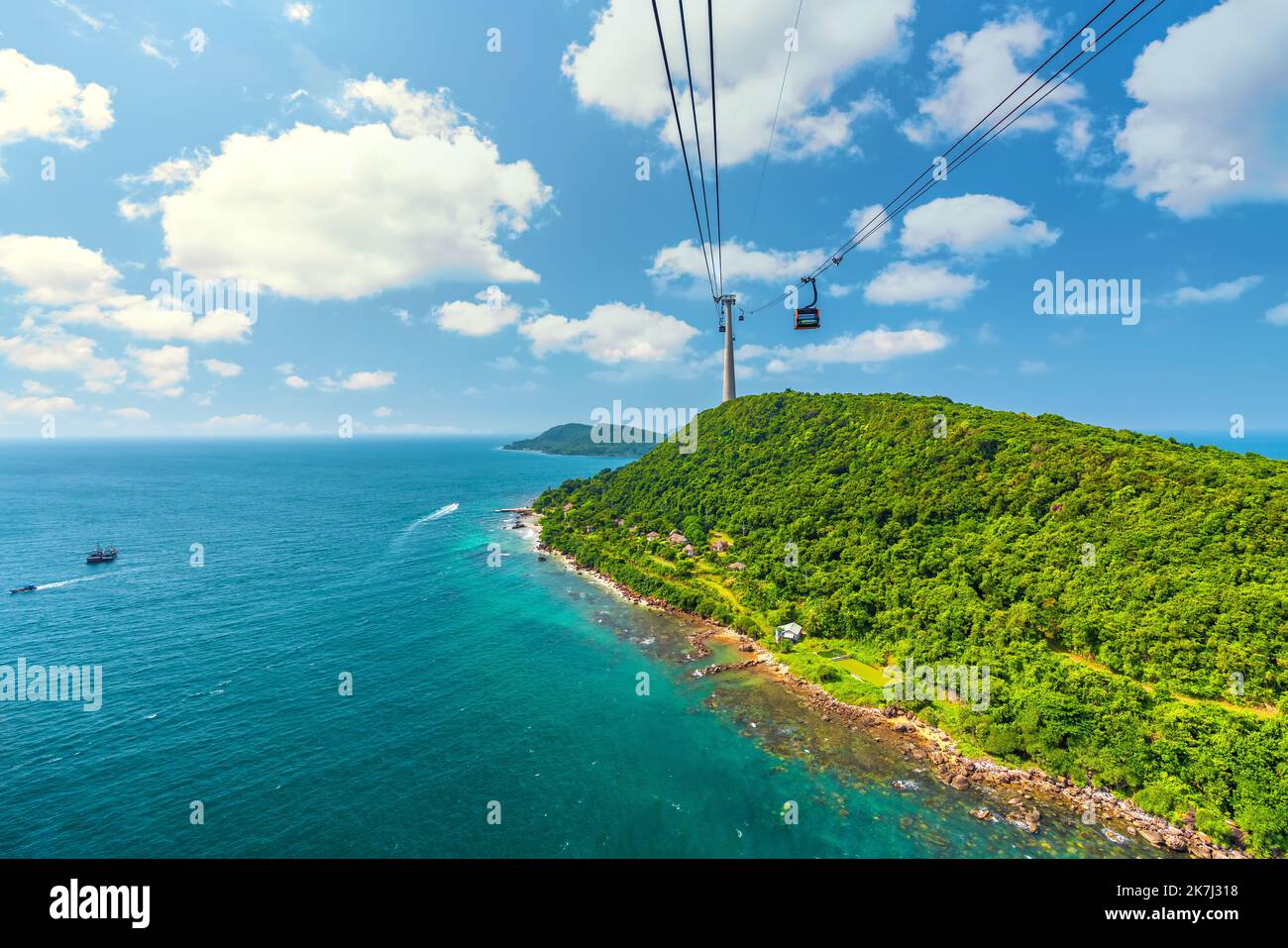 View of longest cable car ride in the world, Phu Quoc island, Vietnam ...