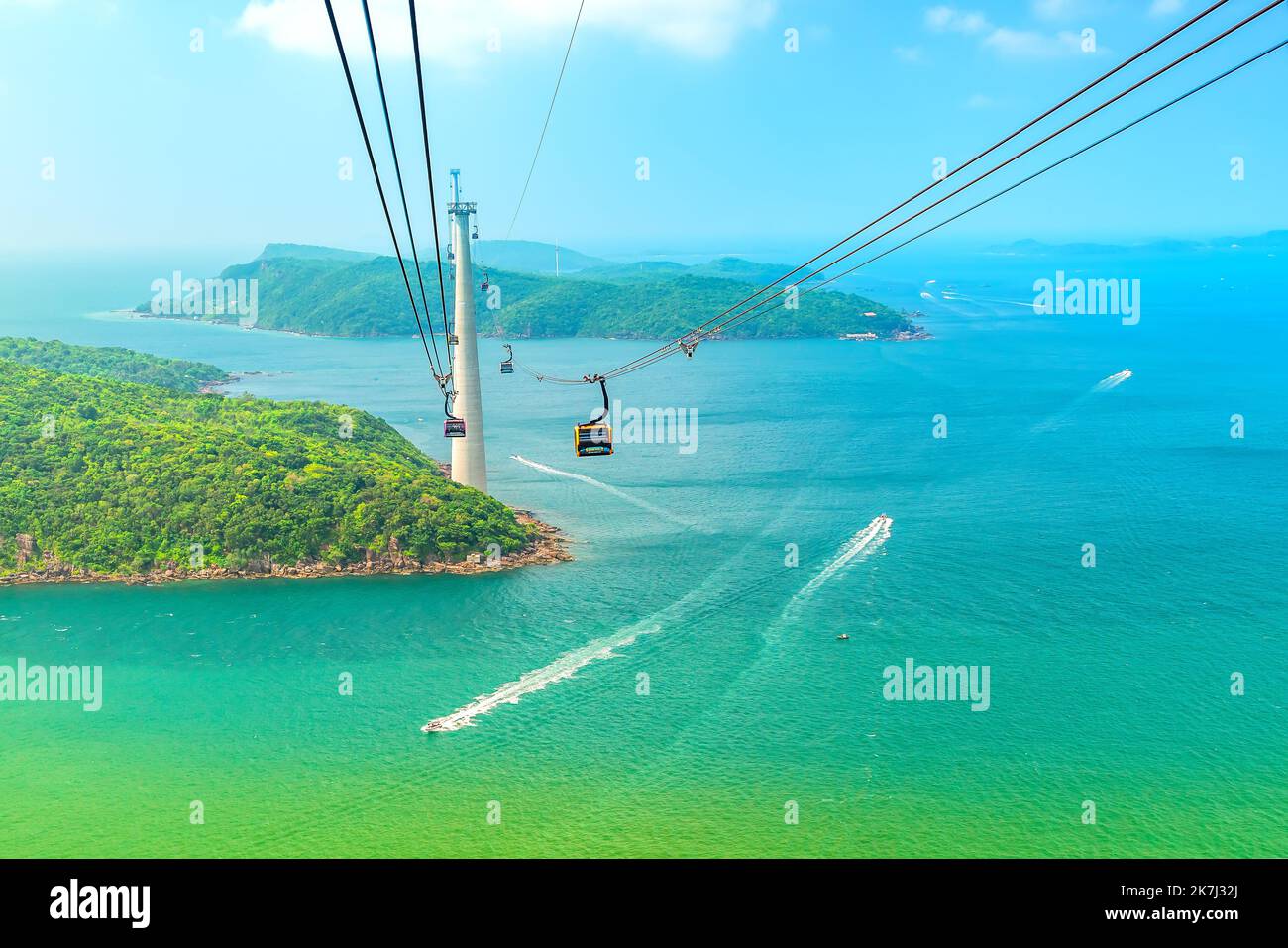 View of longest cable car ride in the world, Phu Quoc island, Vietnam ...