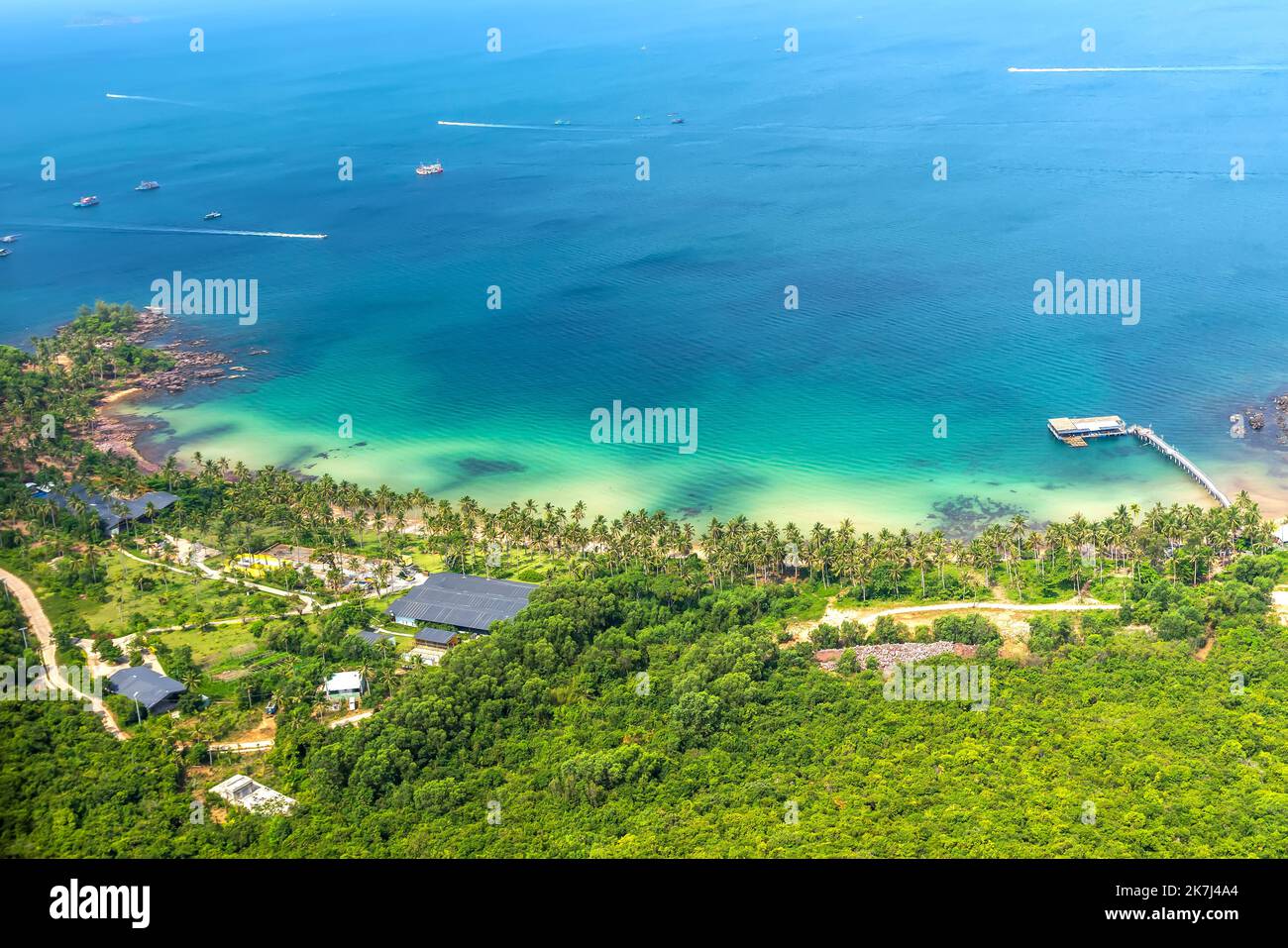 Nice beach in Phu Quoc island Vietnam. The bay with blue water, coconut ...