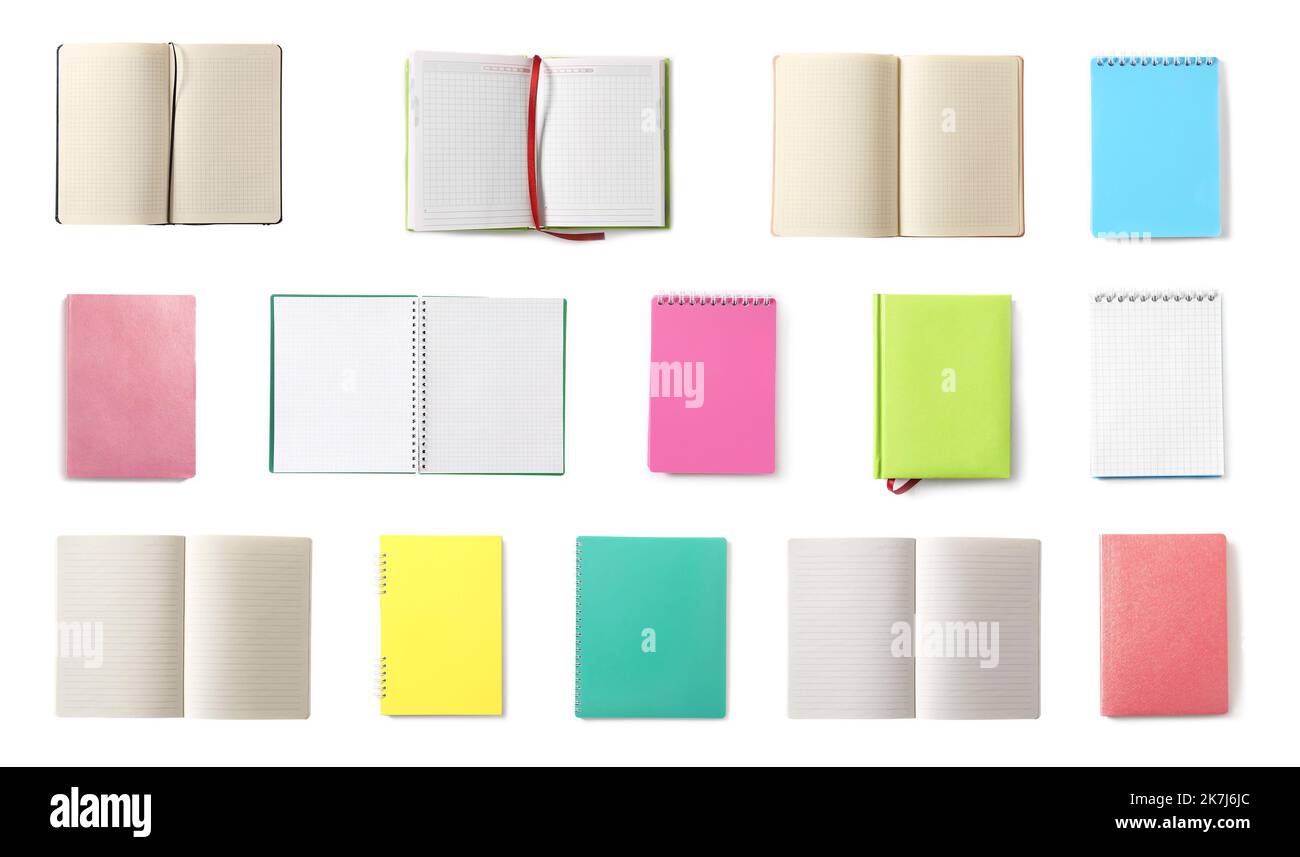 Set of notebooks on white background Stock Photo - Alamy