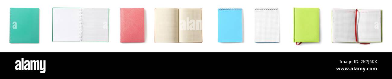 Collection of notebooks on white background Stock Photo - Alamy