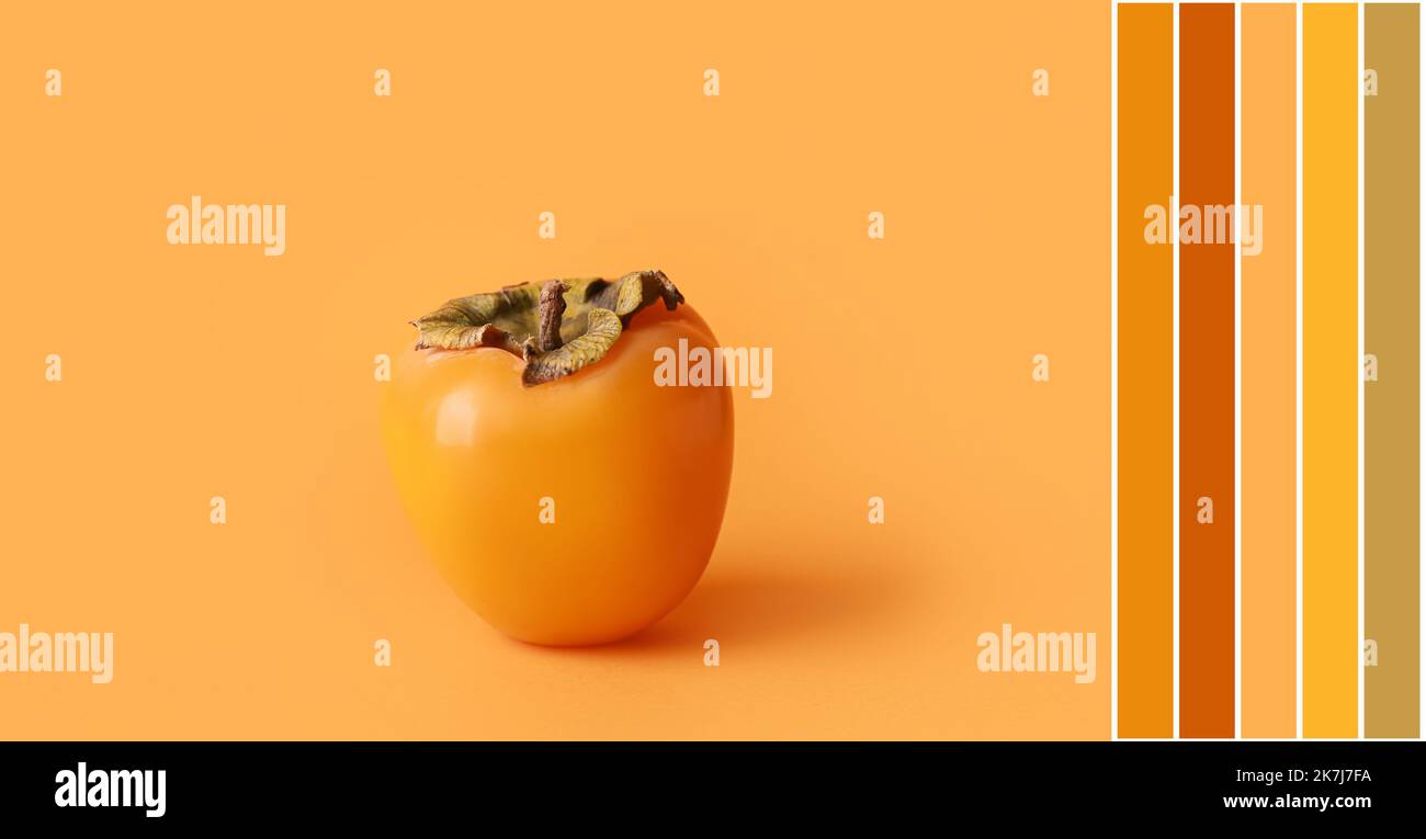 Ripe persimmon on orange background. Different color patterns Stock ...